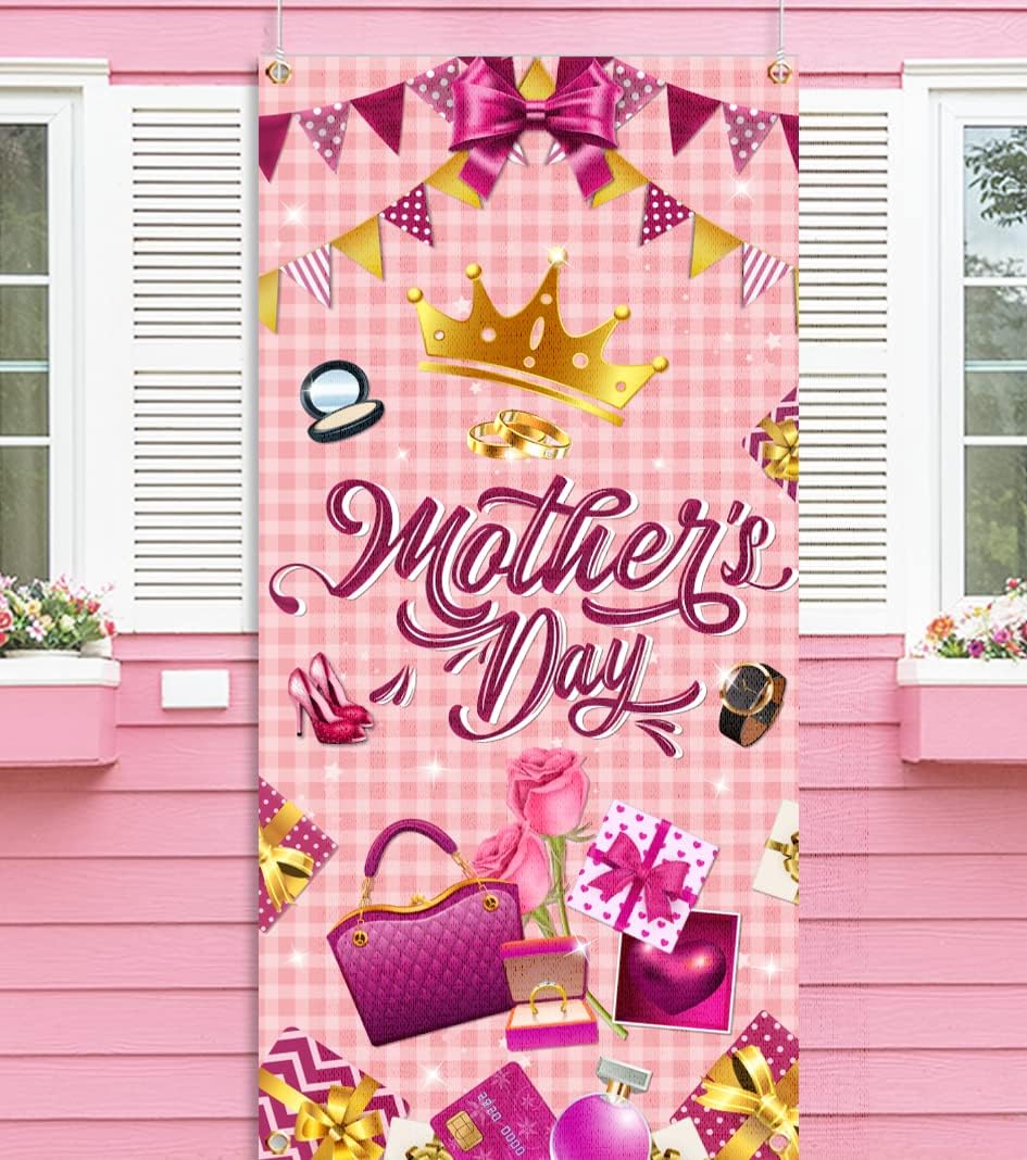 Amazon.com: Happy Mother's Day Door Cover Decorations Backdrop Banner ...