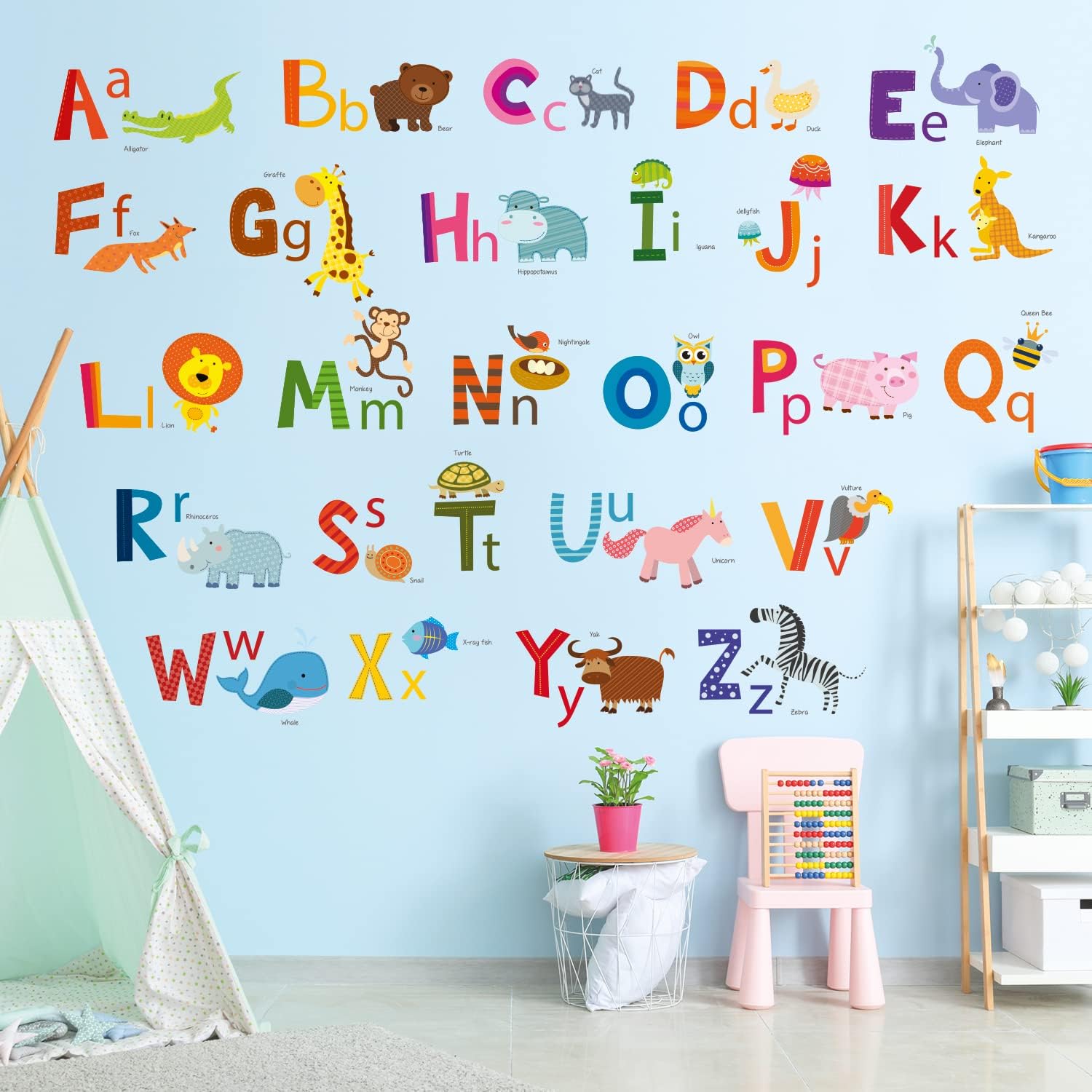 DECOWALL DA-1503A Learning Alphabet Color Wall Stickers ABC Animal ...