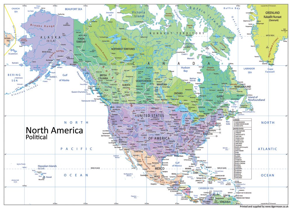 Buy Political Of North America Size A1 59 4 X 84 1cm Paper