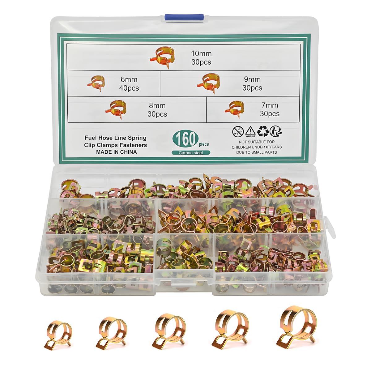 Amazon.com: BESULEN 160 Pcs Spring Hose Clamps, 5 Size Spring Band Type ...