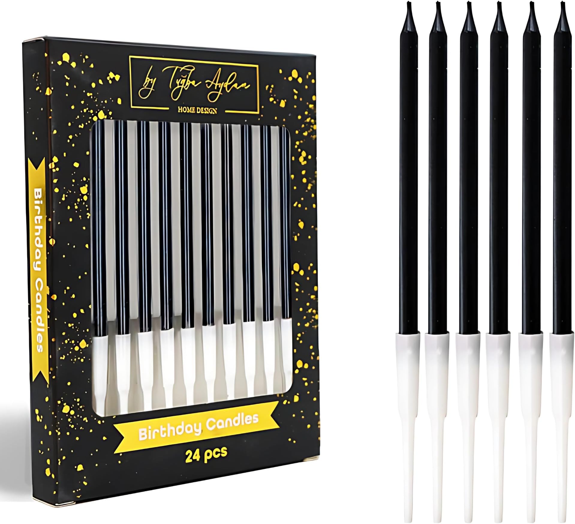PARTY GO 24-Count Black Long Thin Metallic Birthday Candles, Cake ...