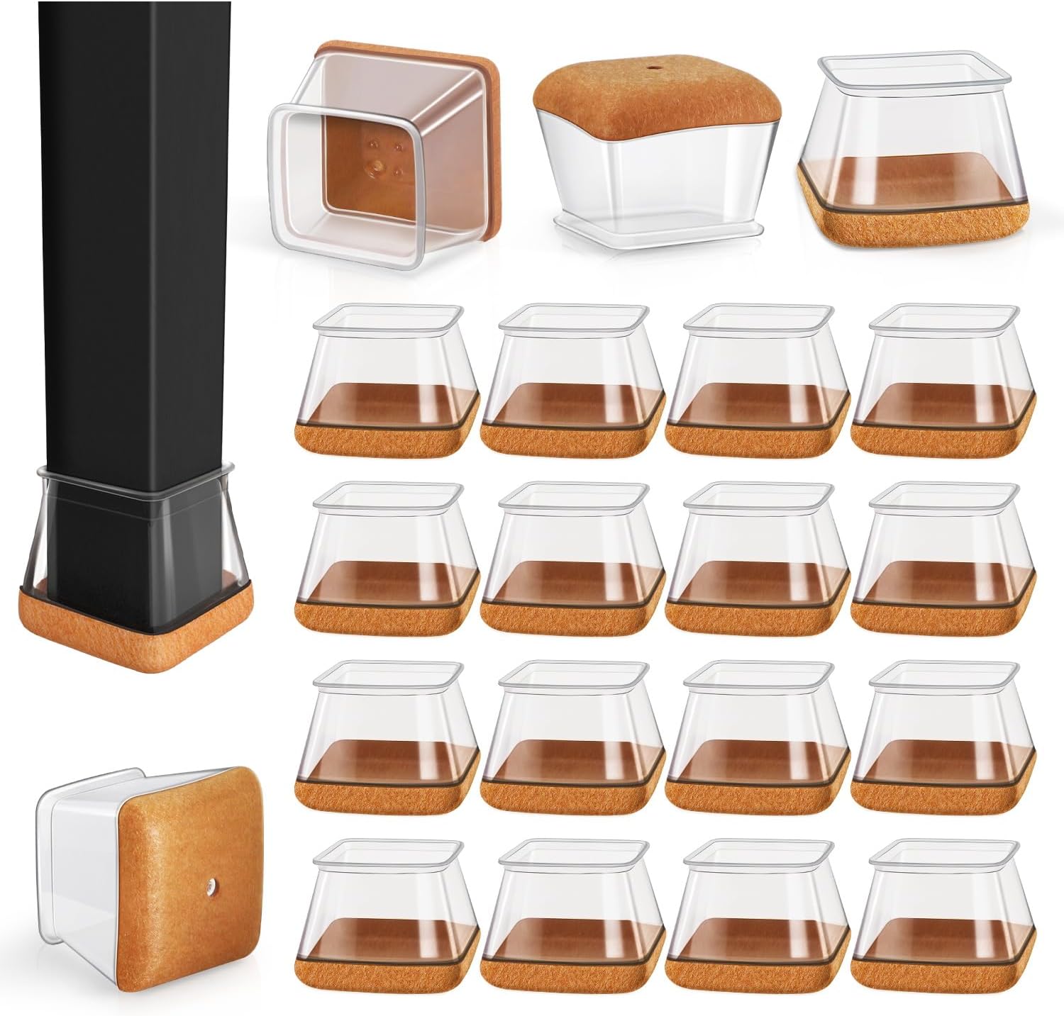 Square Chair Leg Floor Protectors, 16 Pcs Silicone Chair Leg cover caps ...