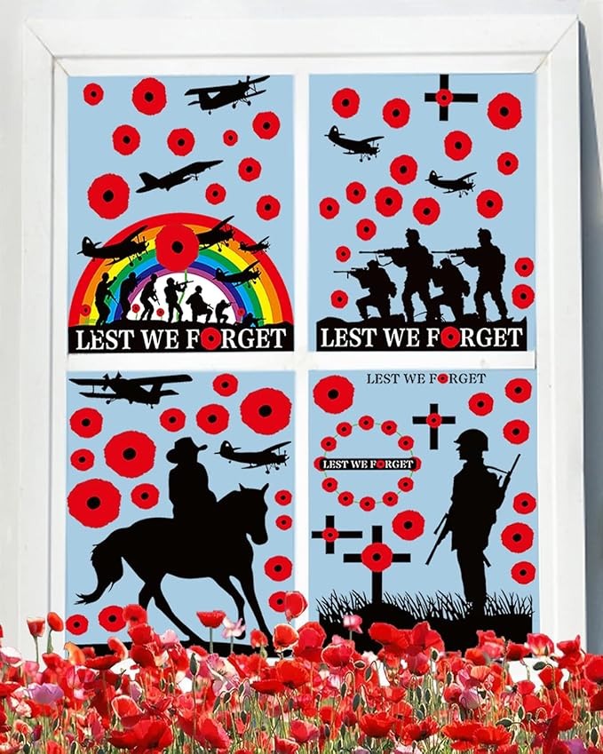 Lest We Forget Stickers Poppy Window Stickers, 4 Sheets Remembrance Day ...