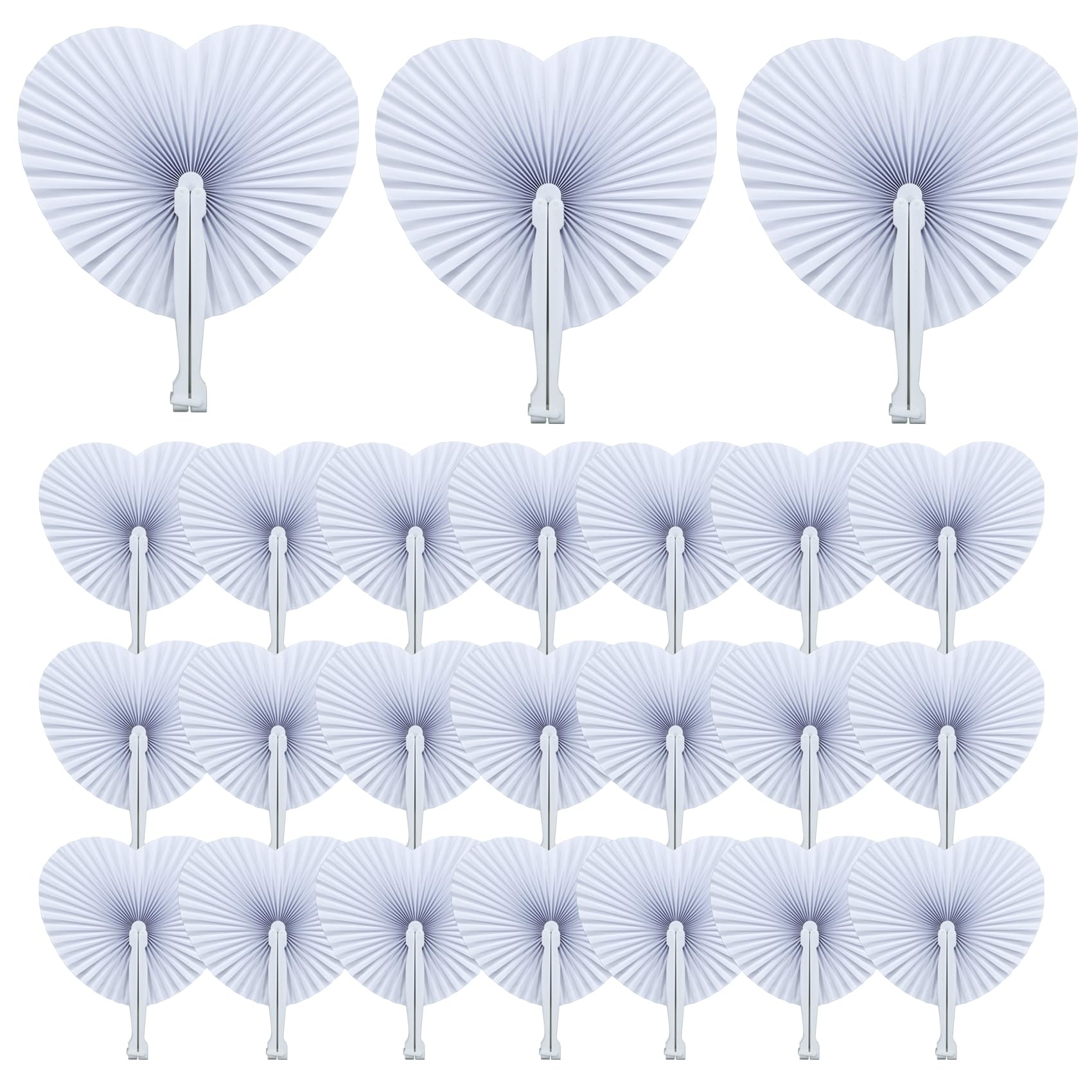 24 Pcs Foldable Hand Fan Heart Shaped White Paper Fans for Wedding ...