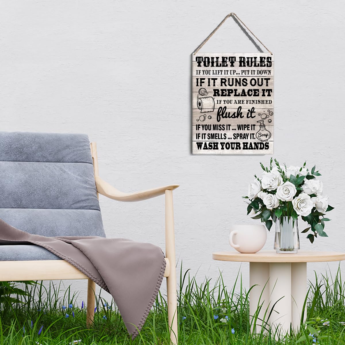 Snapklik.com : Farmhouse Bathroom Toilet Rules Signs Wall Decor Rustic ...