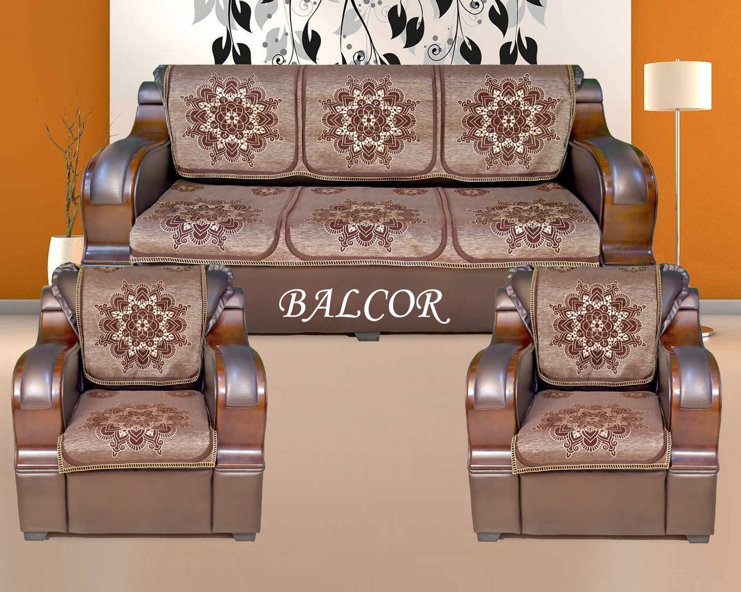 BALCOR® Cotton 6 PCs Design Creta Sofa Cover Set of 5 Seater(3+1+1 ...