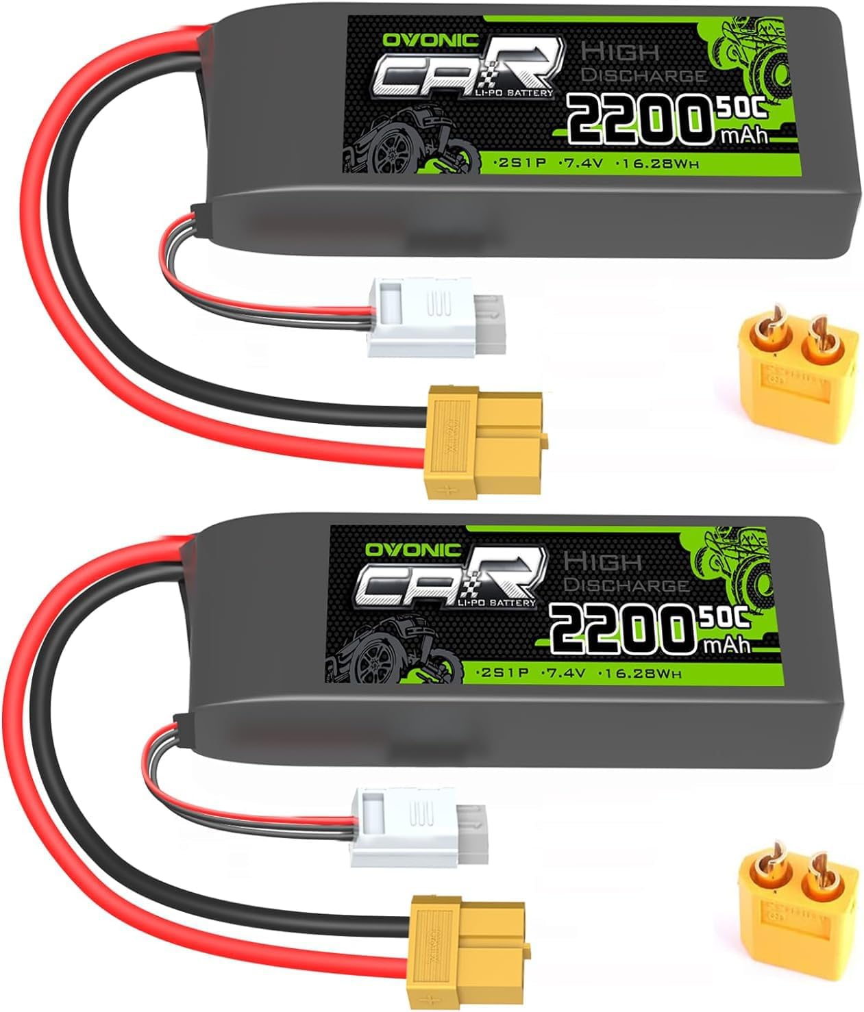 Amazon.com: OVONIC 7.4V Lipo 2200 mAh 50C 2S Lipo Battery with XT60+TRA ...