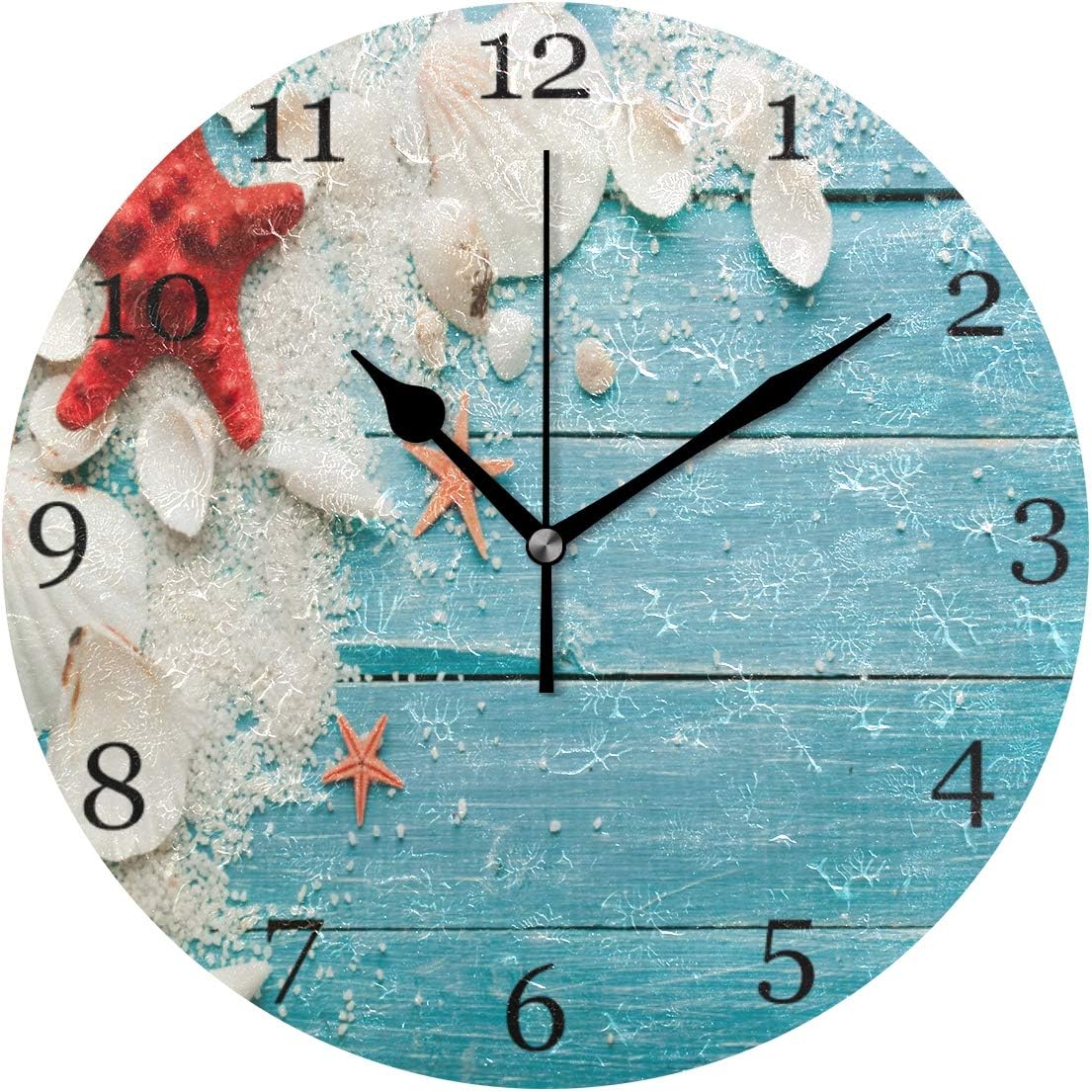 Amazon.com: Summer Starfish Seashells Wall Clock Silent Non Ticking ...