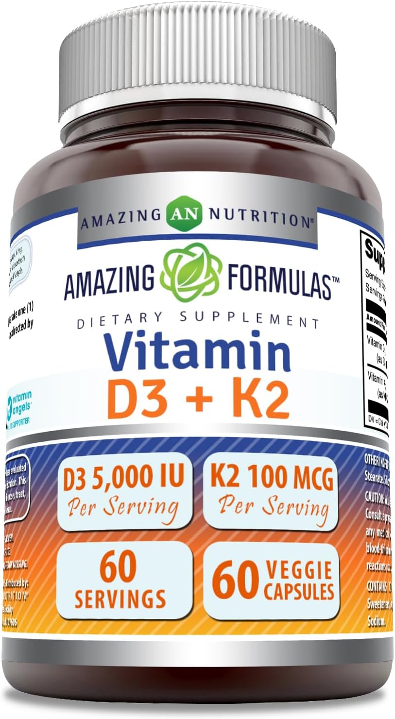 Amazon.com: Amazing Formulas Vitamin D3 5000 IU with Vitamin K2 100 mcg | D3 + K2 Complex ...