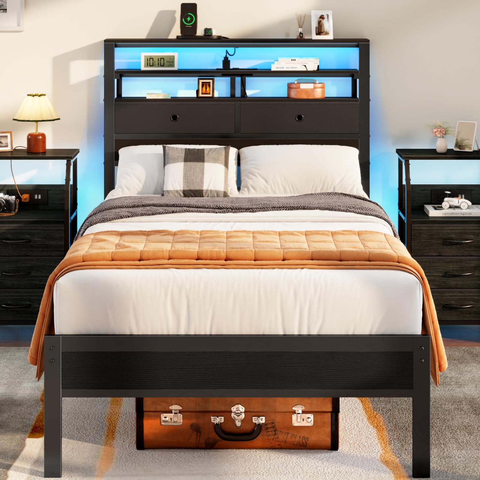 Amazon.com: Furnulem Twin Bed Frames and Nightstand Sets, 45.3inch Tall ...