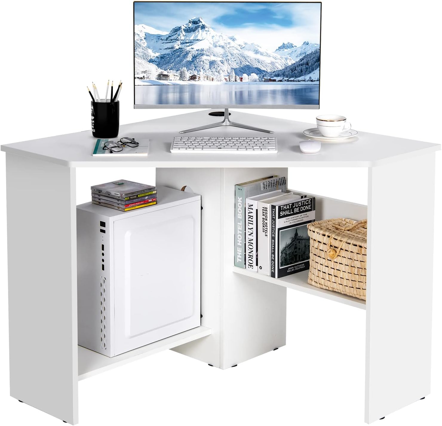 HOMCOM L-Shaped Corner Computer Desk w/ 2 Shelves Wide Worktop Keyboard ...