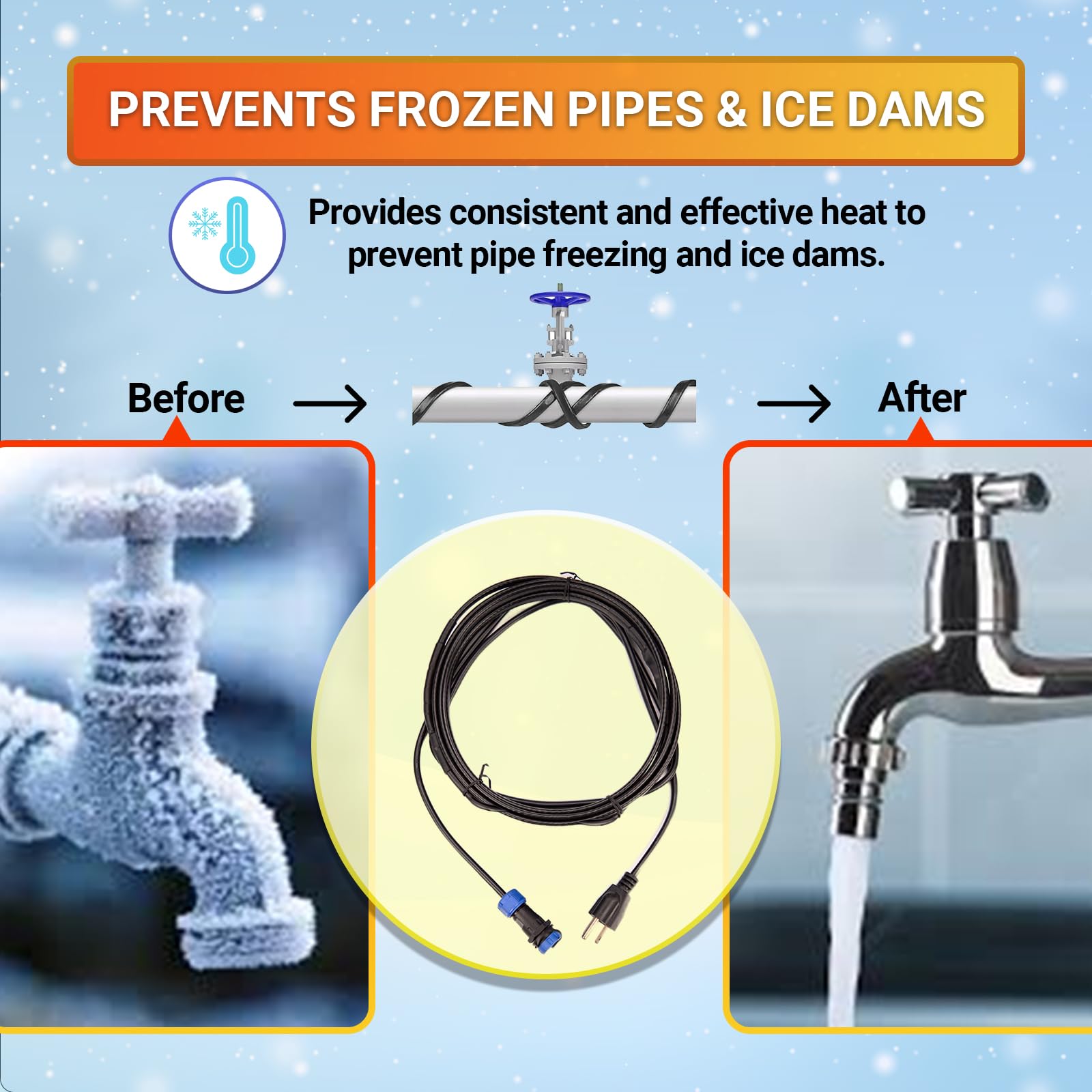 Snapklik.com : Pipewarmer Expandable Heat Wire, Durable, Energy ...