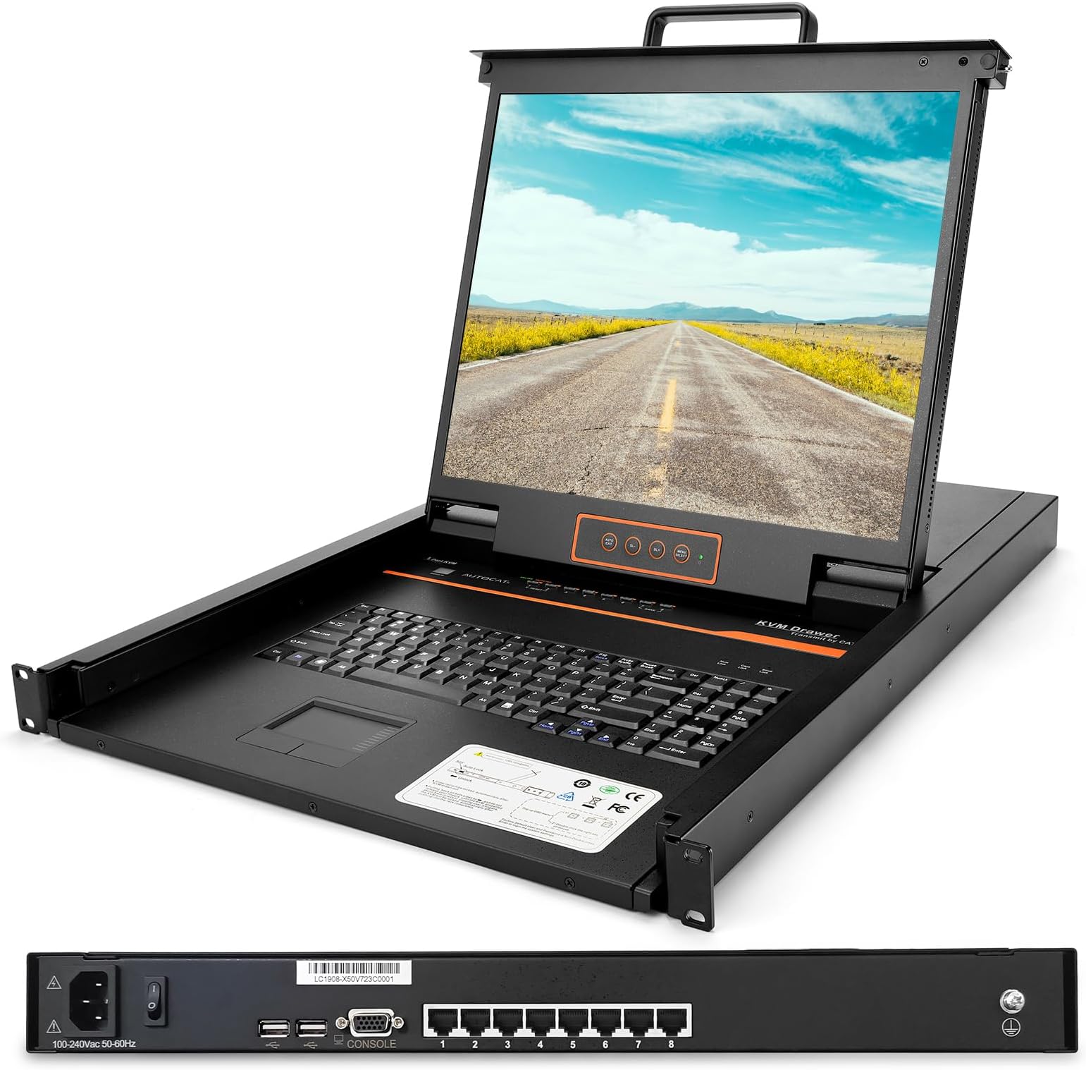 Amazon.com: 1U Rack Mount KVM Console w/8 Port Cat5 KVM Switch +8 VGA ...