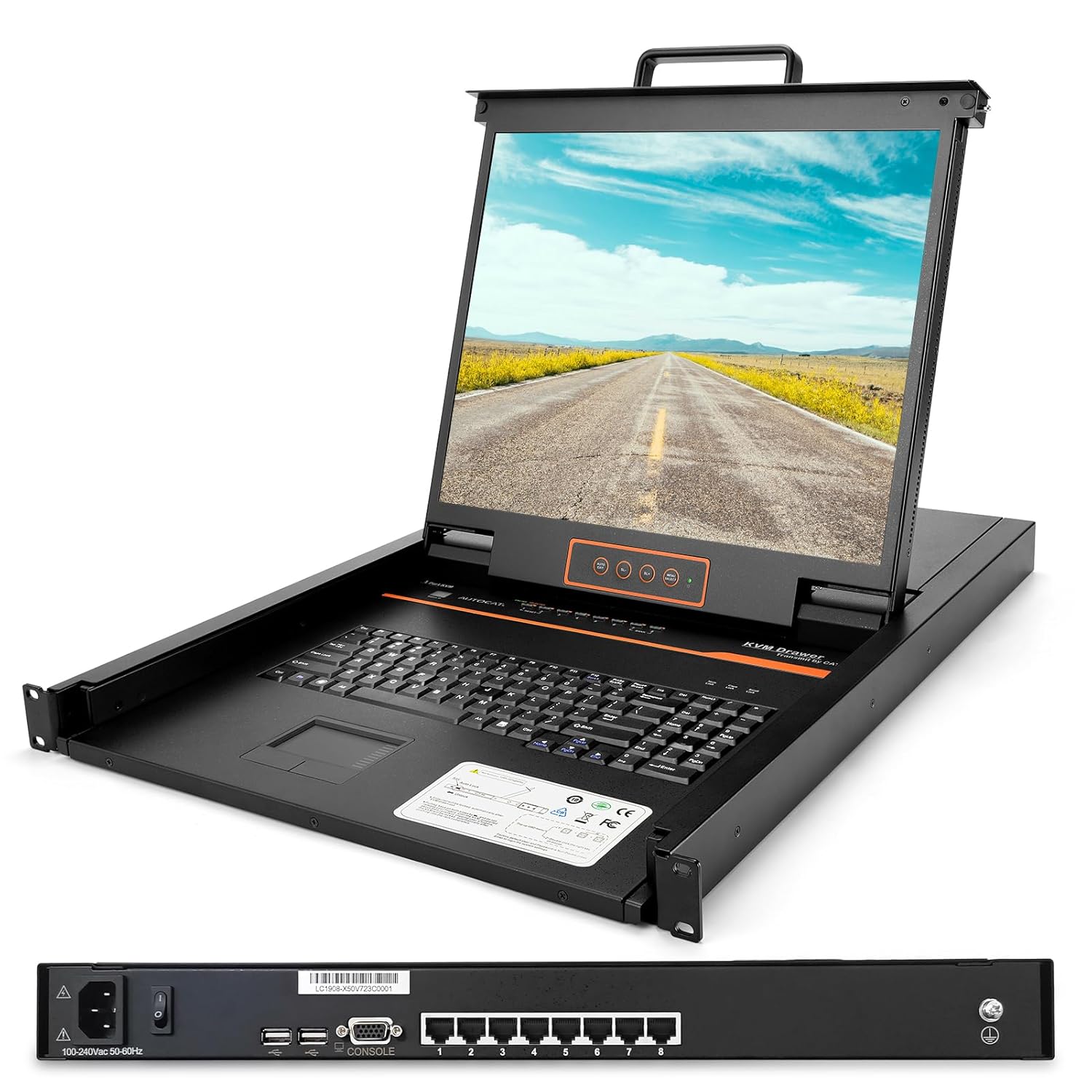 Amazon.com: 1U Rack Mount KVM Console w/8 Port Cat5 KVM Switch +8 VGA ...