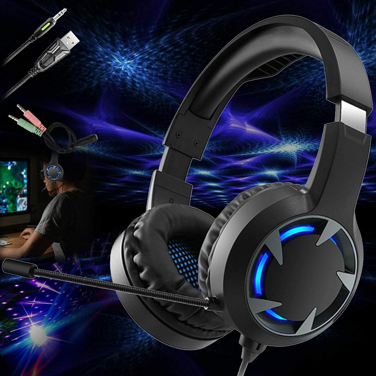 Amazon.com: Auriculares LED para juegos estéreo con cancelación de ...