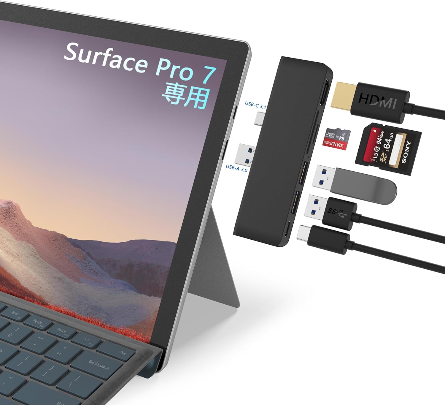 Amazon | Surface Pro 7 USB ハブ 6-in-1 Surface Pro 7 ハブ 4K@30Hz HDMIポート ...