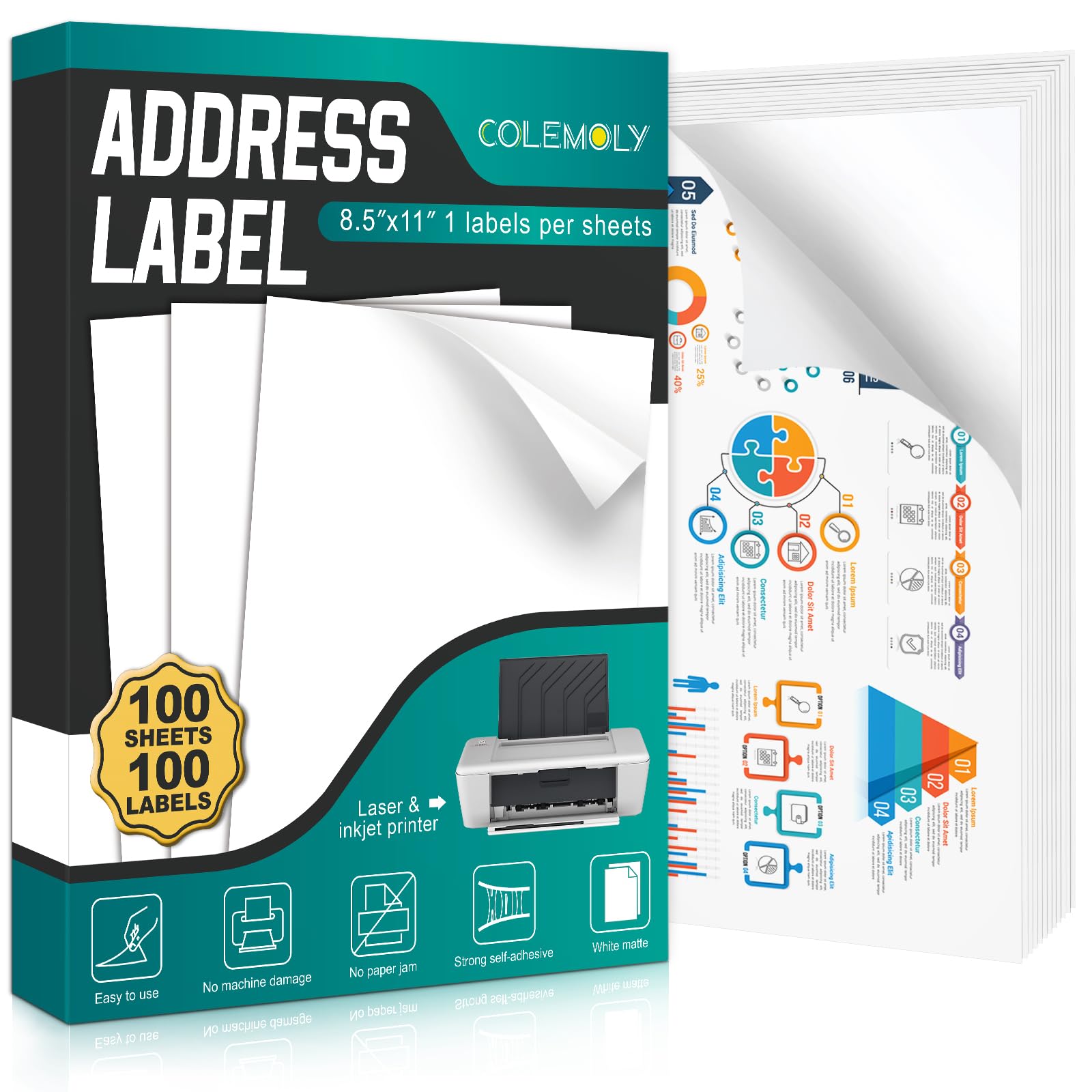 Amazon.com : Colemoly 8.5x11 Inch Premium Address Labels - 100 Sheets ...