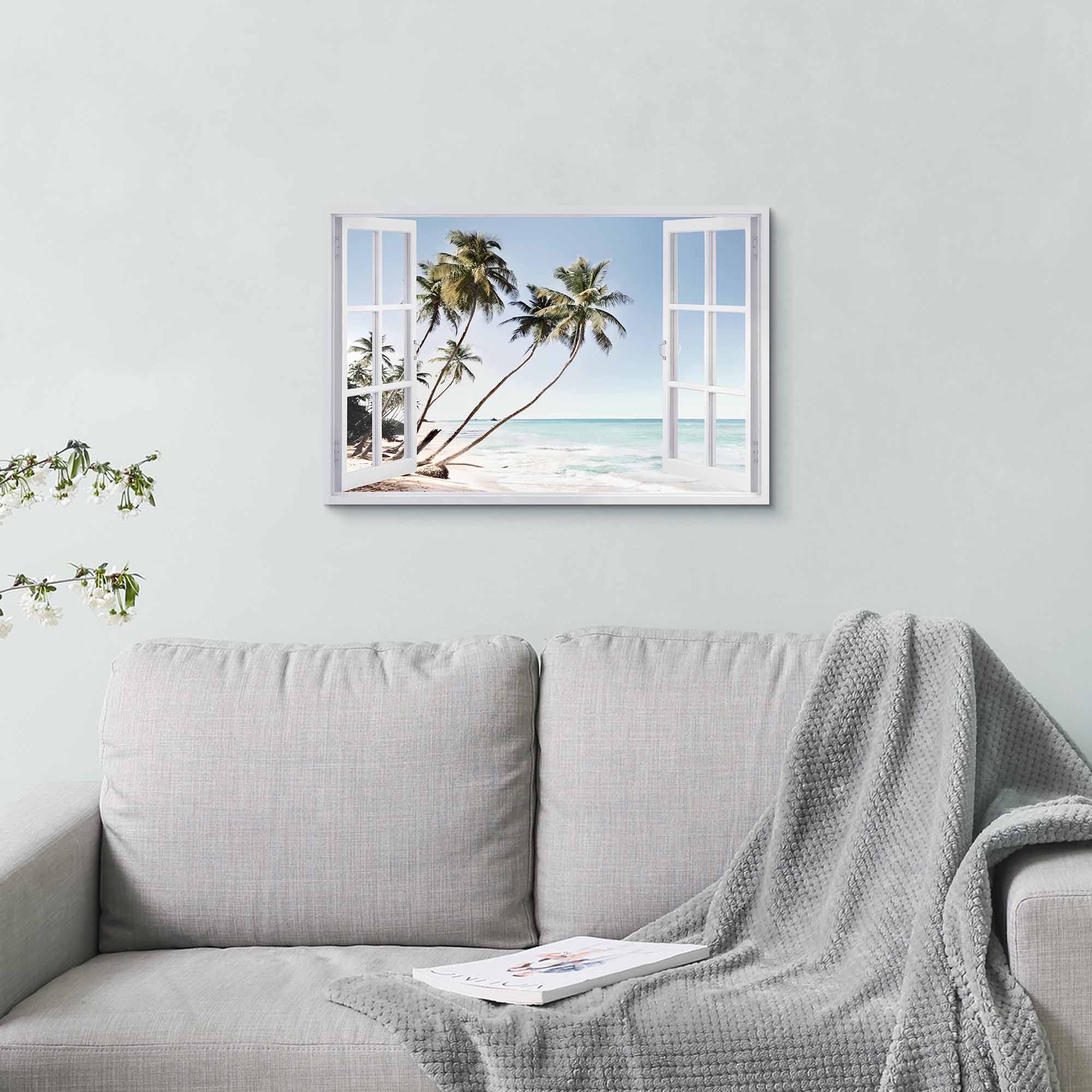 arttitue Beach Window Canvas Wall Art: Modern Bedroom Living Room ...