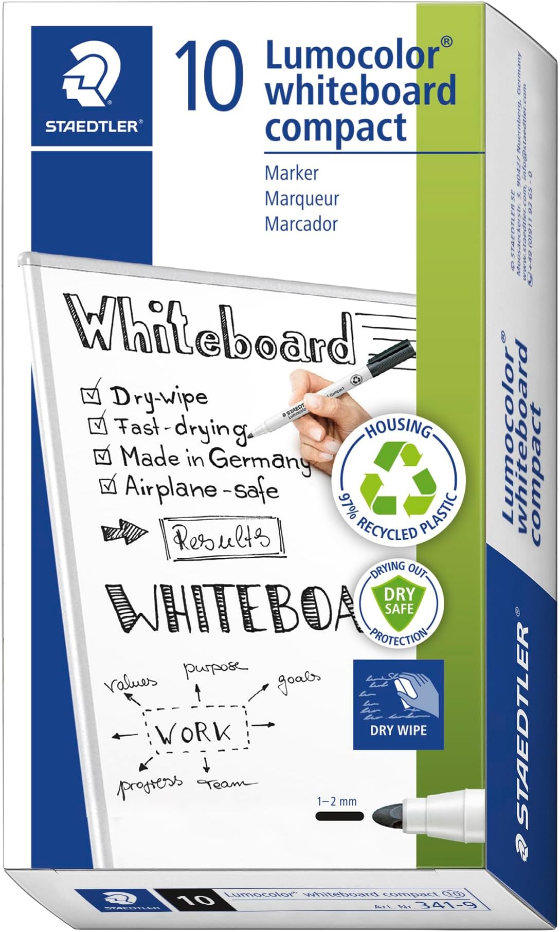 STAEDTLER 341-9 Lumocolor Compact Whiteboard Marker 1-2mm Line Width ...
