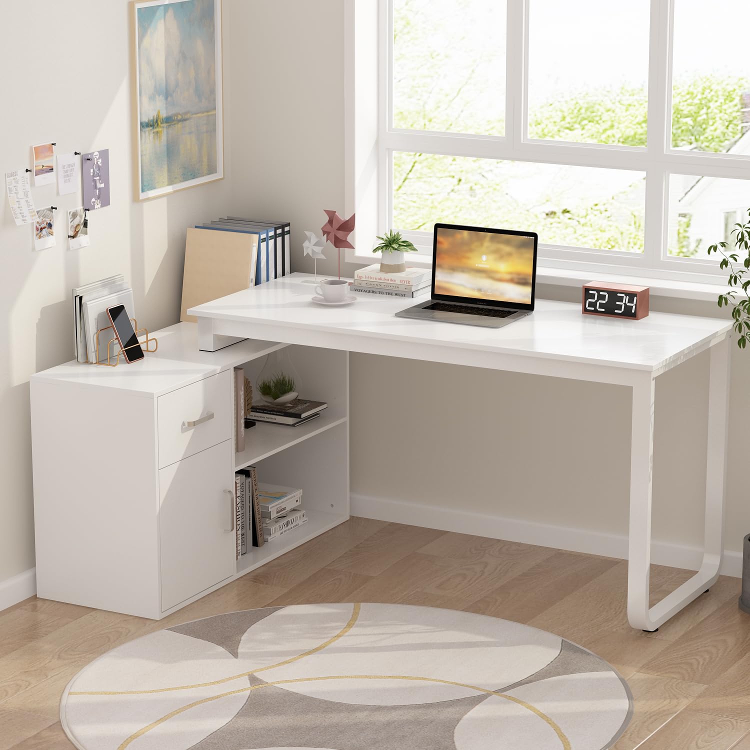 Amazon.com: Homsee Home Office Computer Desk Corner Desk with 1 Drawer ...