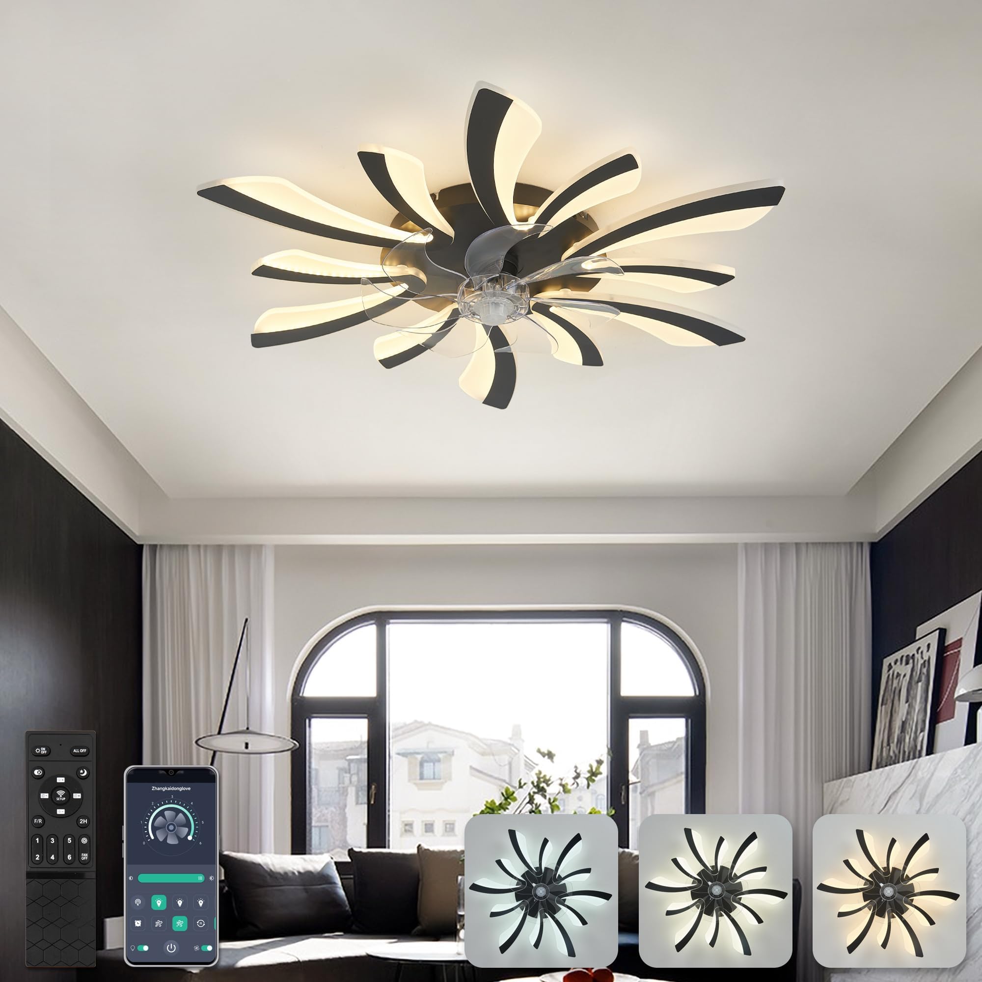 YUNLONG 30.7" Ceiling Fans with Lights and Remote Large Ceiling Light ...