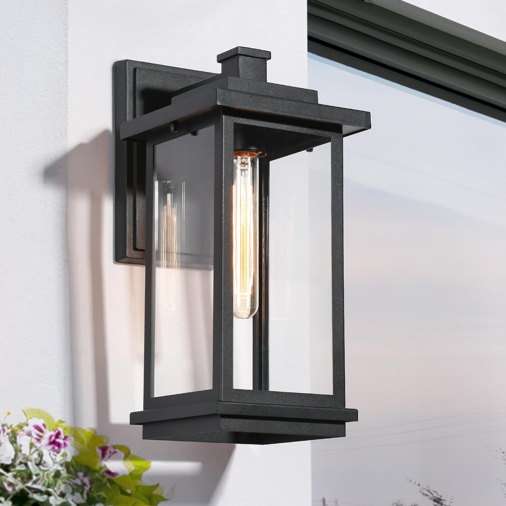 LALUZ Black Outdoor Wall Porch Lights, Modern Rectangular Outdoor Light ...