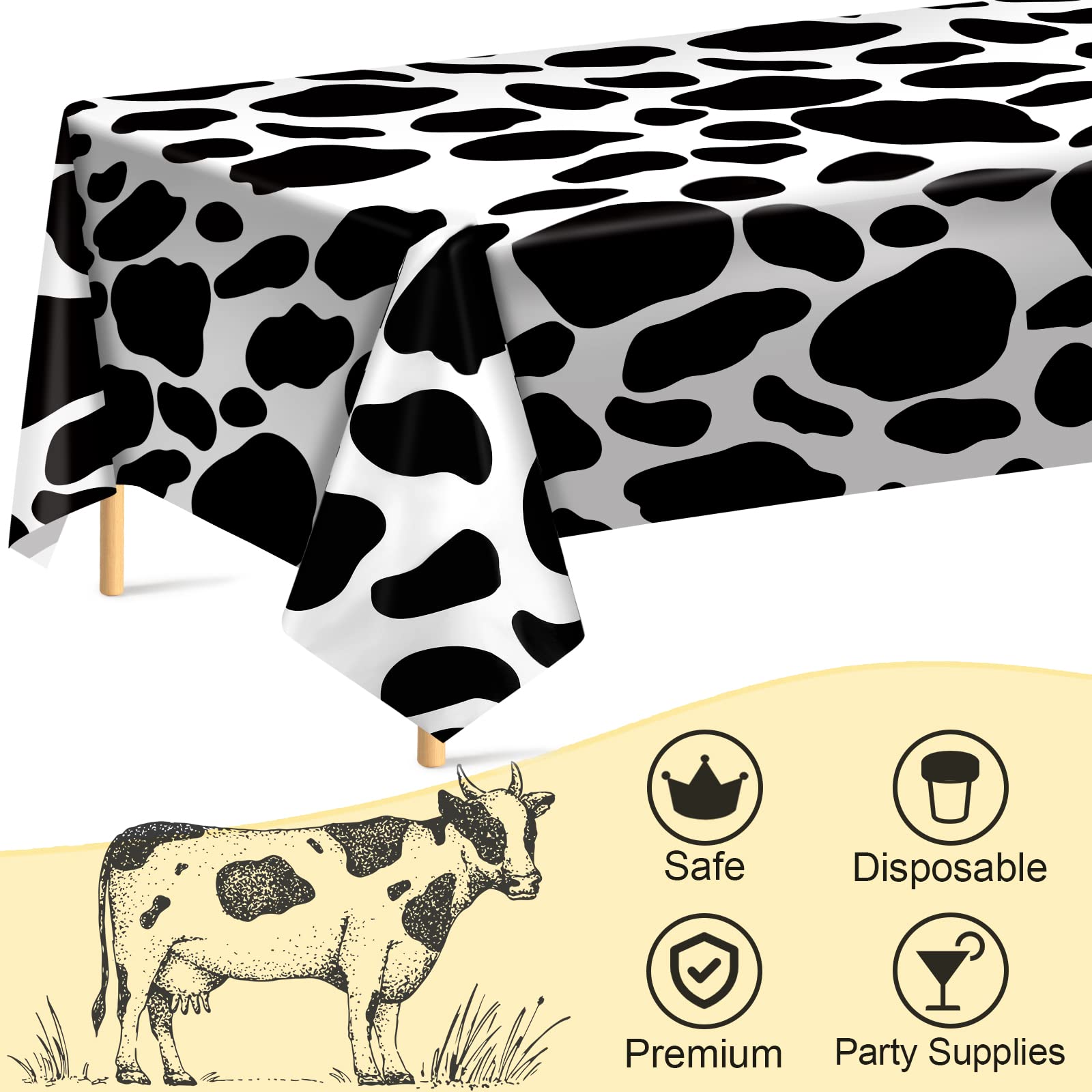 Snapklik.com : Durony 2 Packs Cow Print Tablecloth 108 X 54 Inch Black ...