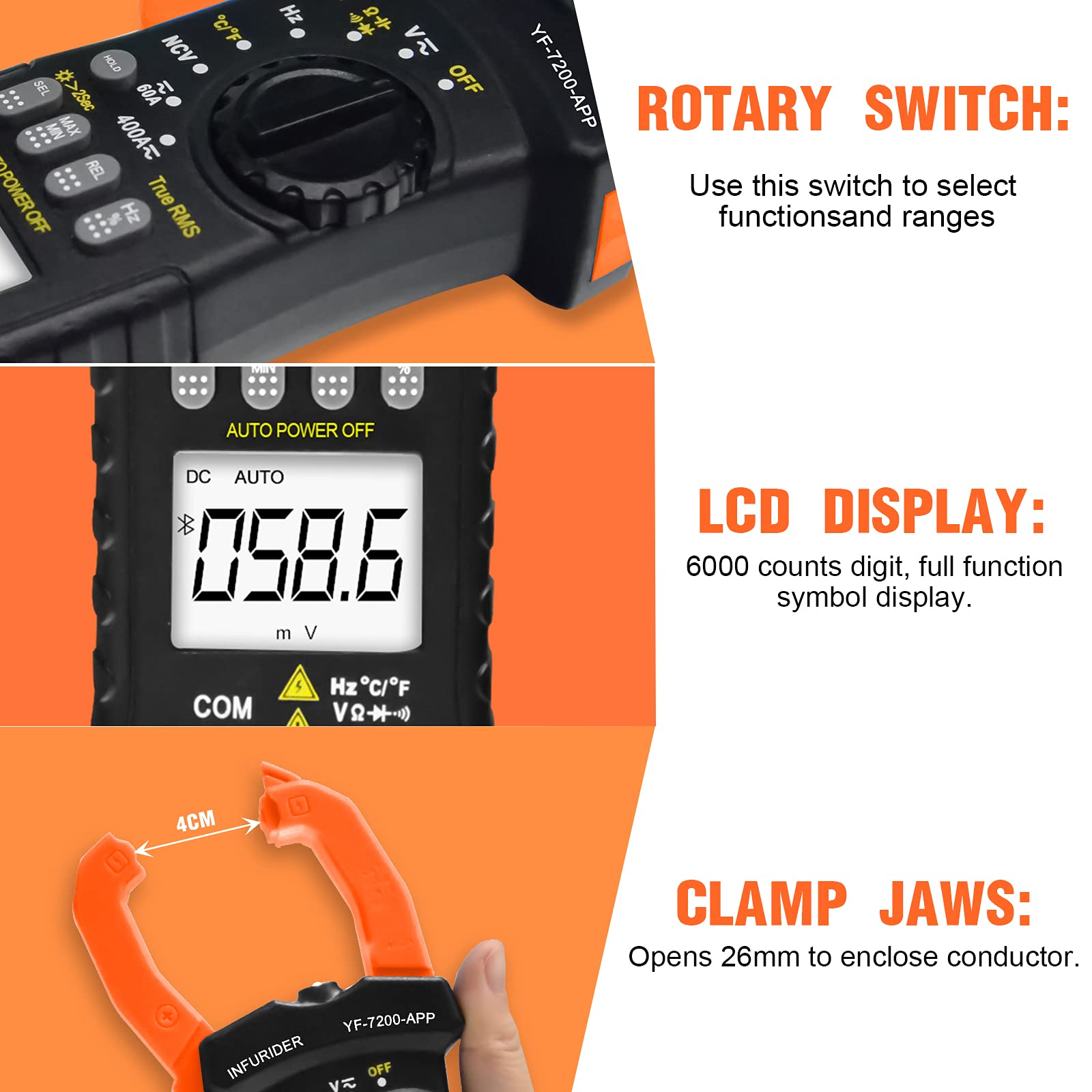 Snapklik.com : Wireless Bluetooth Clamp Meter, INFURIDER YF-7200APP ...