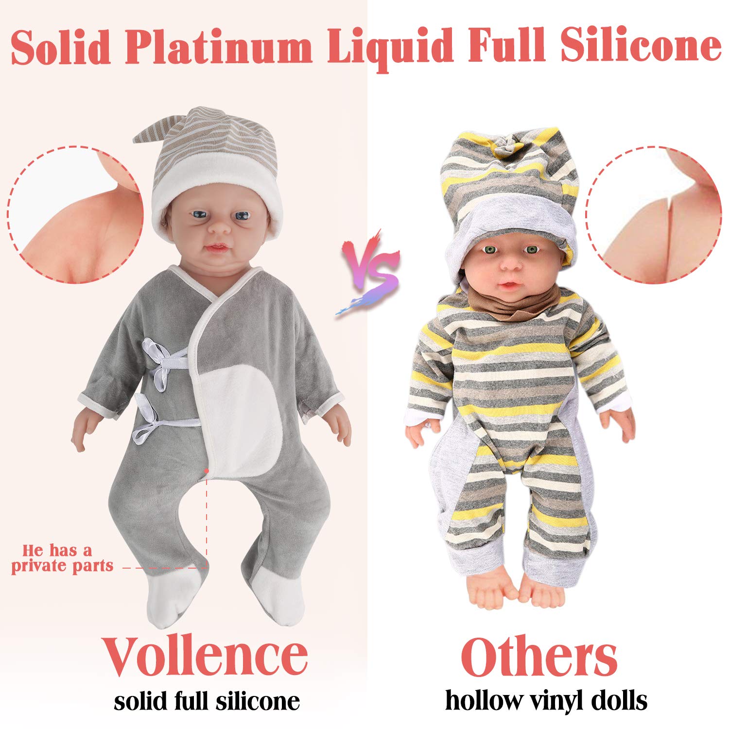Vollence 18 inch Full Silicone Realistic Baby Doll,Not Vinyl Material ...