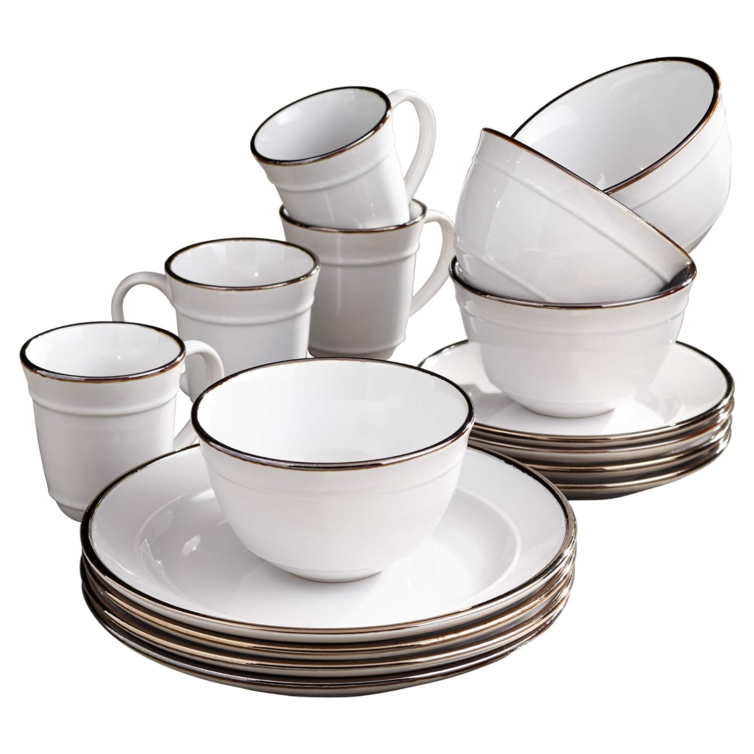 Buy Elle Décor 6924-16WH-RB Lucienne Dinnerware Set, 10.75x4, White ...