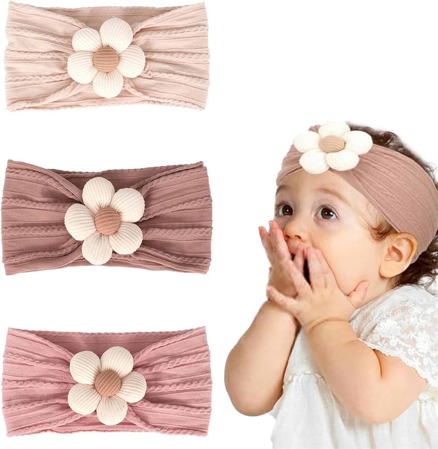 Wbgraceful 3Pcs Baby Flower Headbands, Flower Baby Girl Headbands Nylon ...