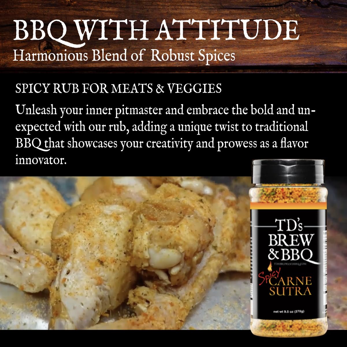 TD’s Brew & BBQ SPICY CARNE SUTRA Rub & Seasoning BBQ Rub Condimento ...