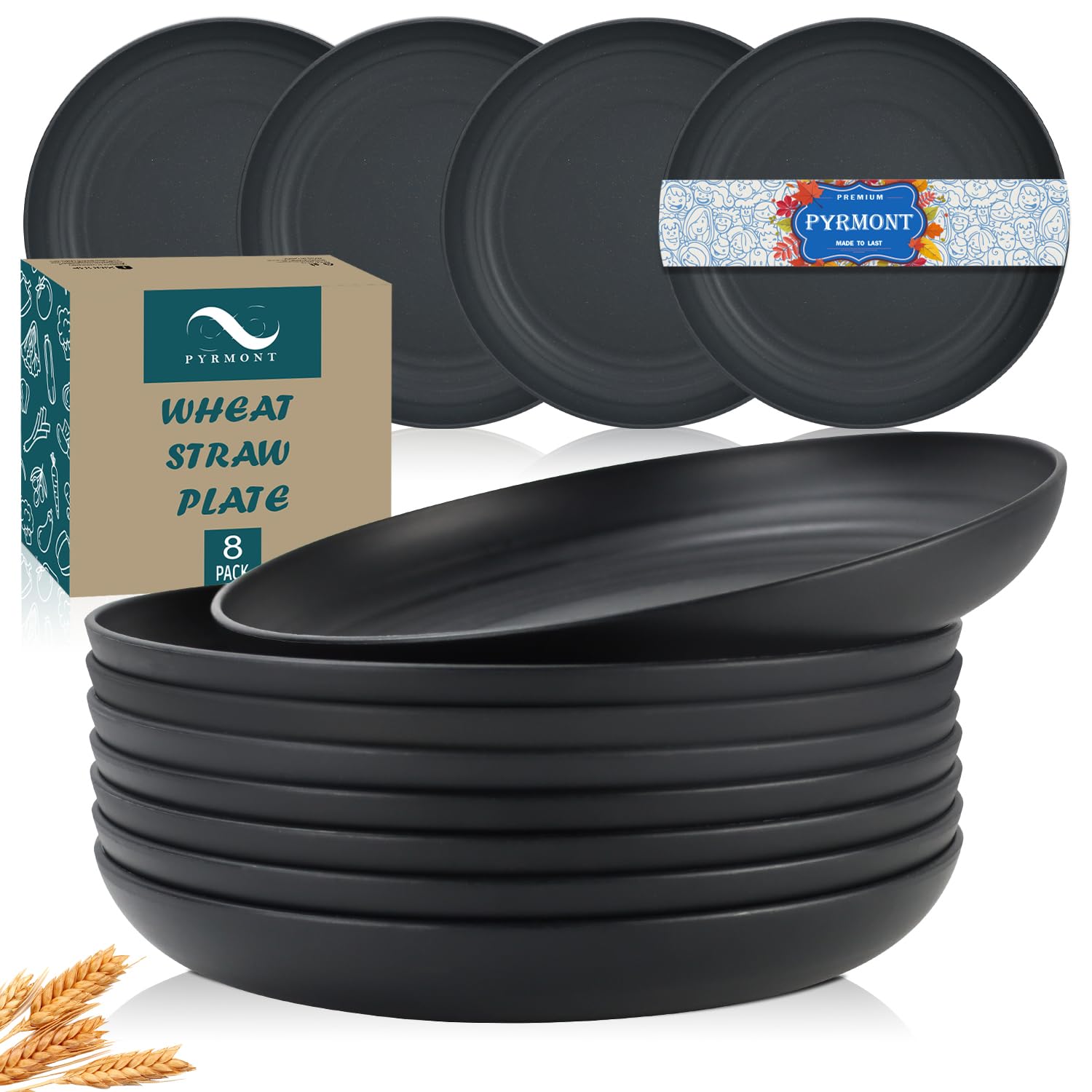 Amazon.com: PYRMONT Dinner Plates Set of 8 Unbreakable Wheat Straw ...