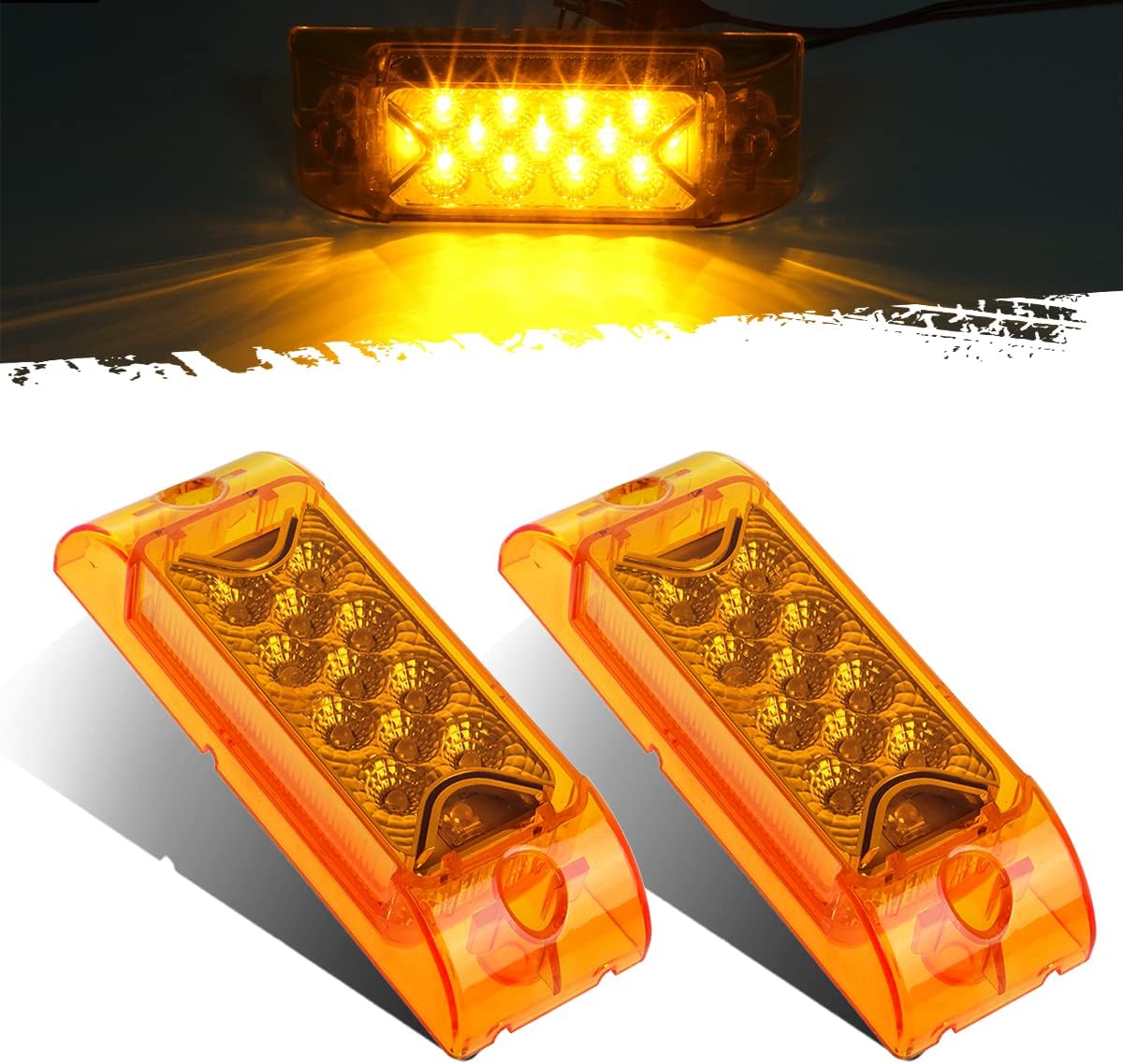 Partsam 2Pcs 6" Amber 13 LED Reflective Rectangle Side Marker Clearance ...