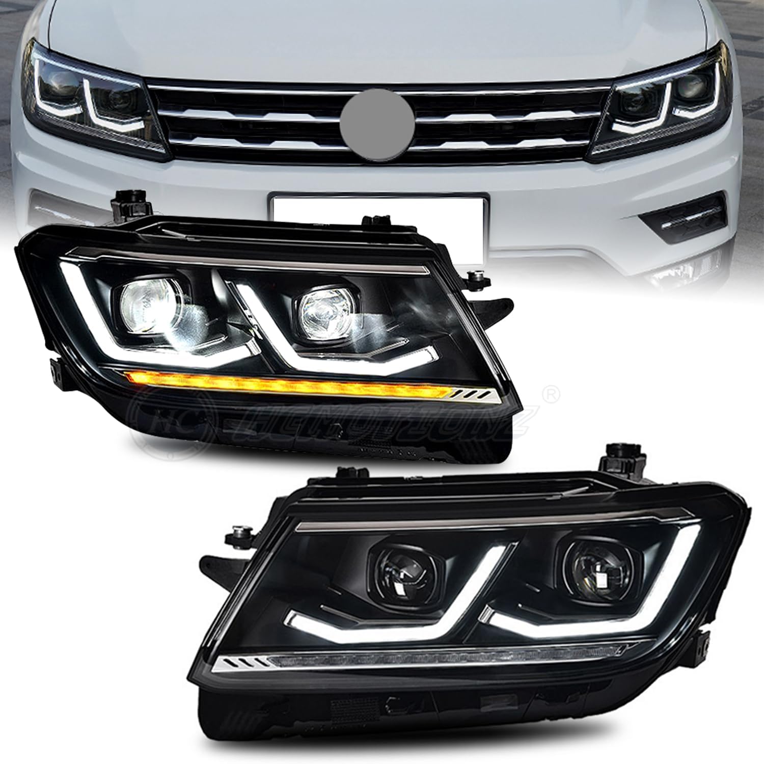 Amazon.com: HCMOTIONZ LED Headlights Assembly Compatible with VW Tiguan ...