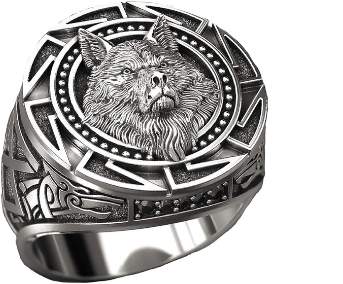 Buy LEROJASS Men's Wolf Ring Slavic Wolf Head Ring Norse Viking Nordic Wolf Rings for Men Retro ...
