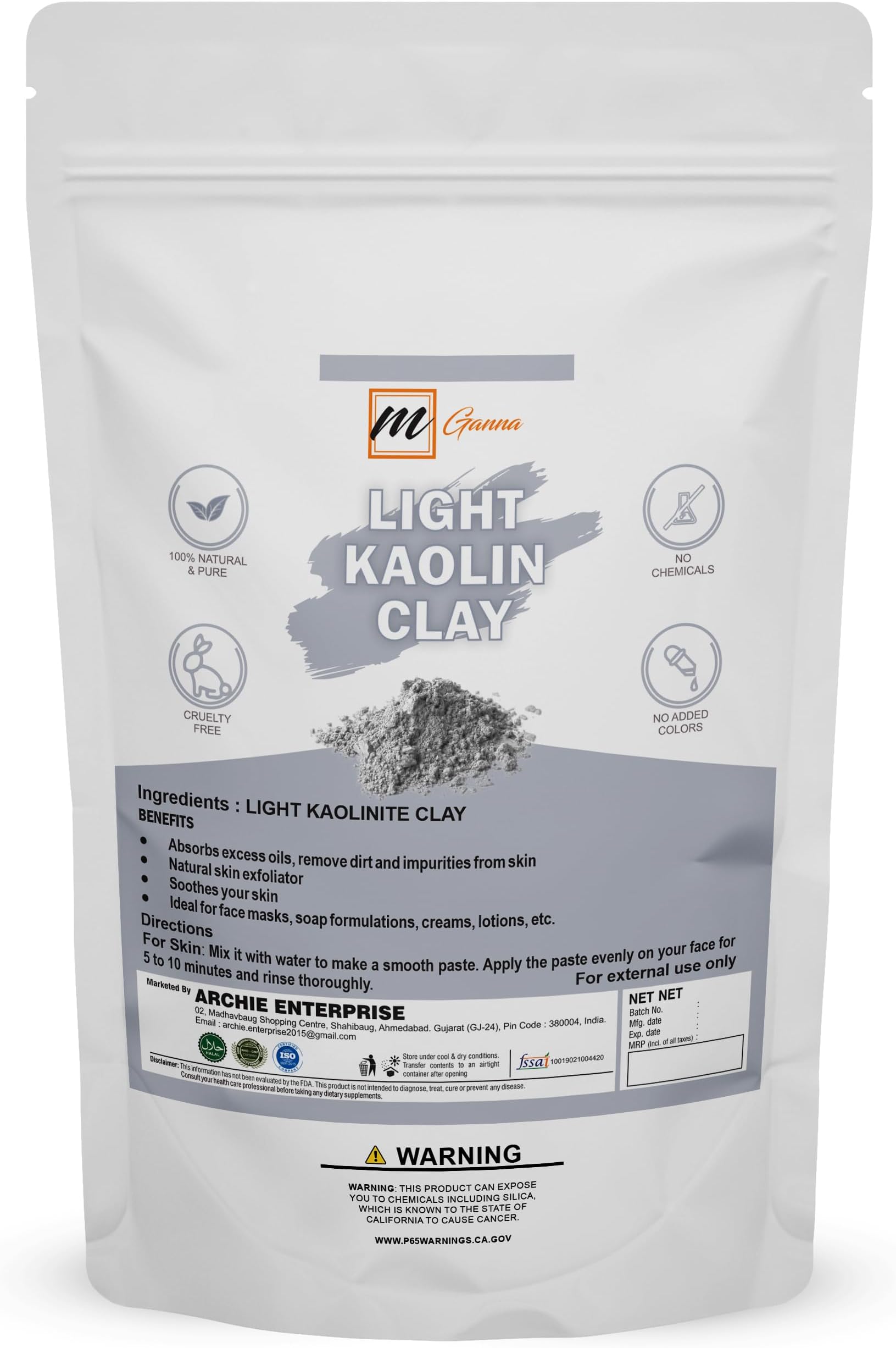 Amazon.com : Pure Body Naturals Kaolin Clay Powder, 100 g - Perfect for ...