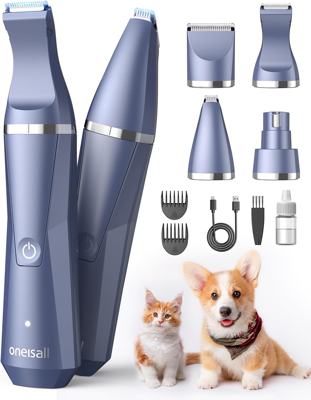 oneisall Dog Clippers Grooming Kit 4 in 1, Quite Cordless Dog Paw ...