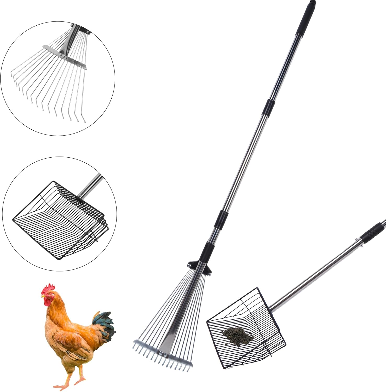 Amazon.com : Lufstd Chicken Coop Rake and Scoop, 4-in-1 Adjustable ...