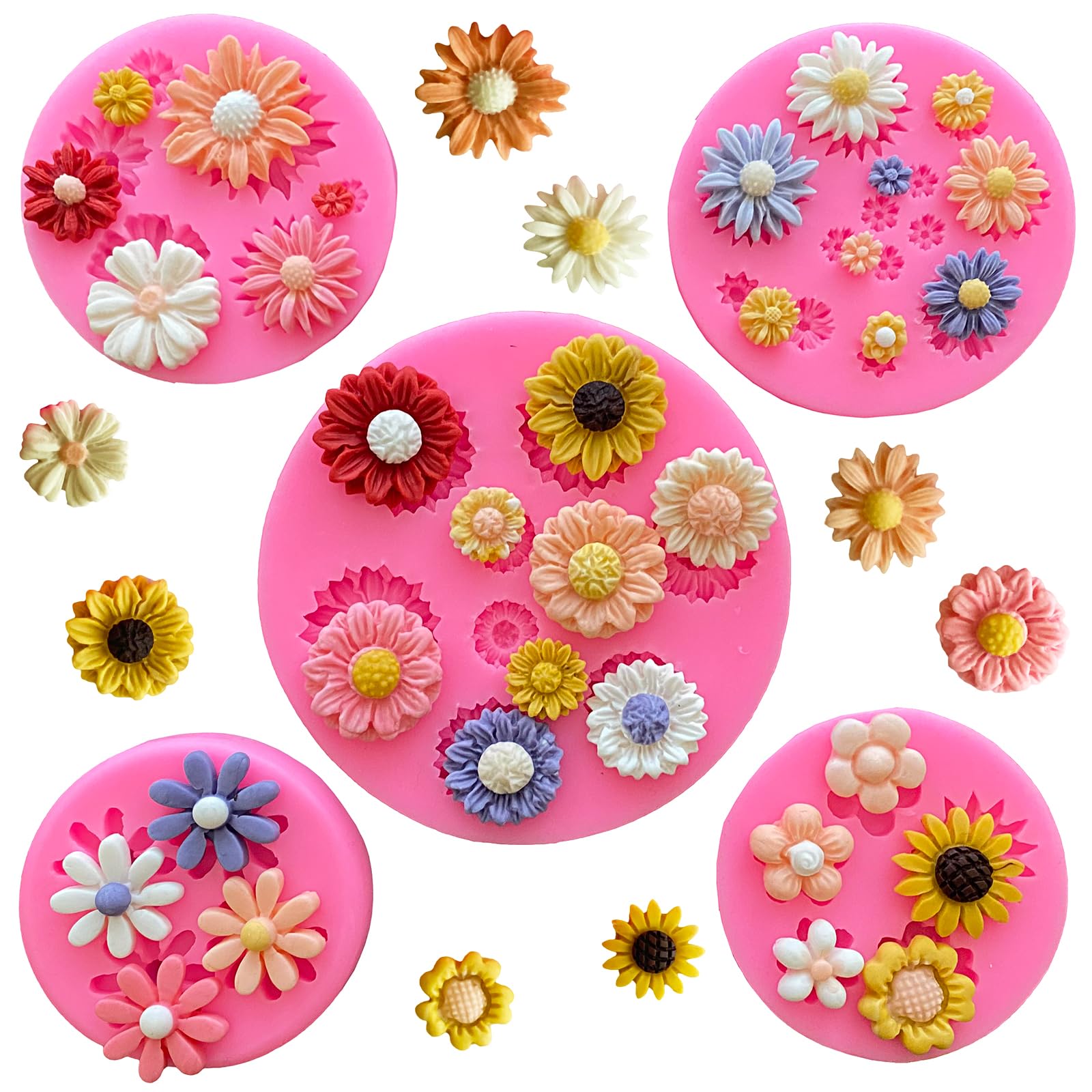 Amazon.com: 5Pcs Daisy Flower Molds Silicone Small Flower Chocolate ...