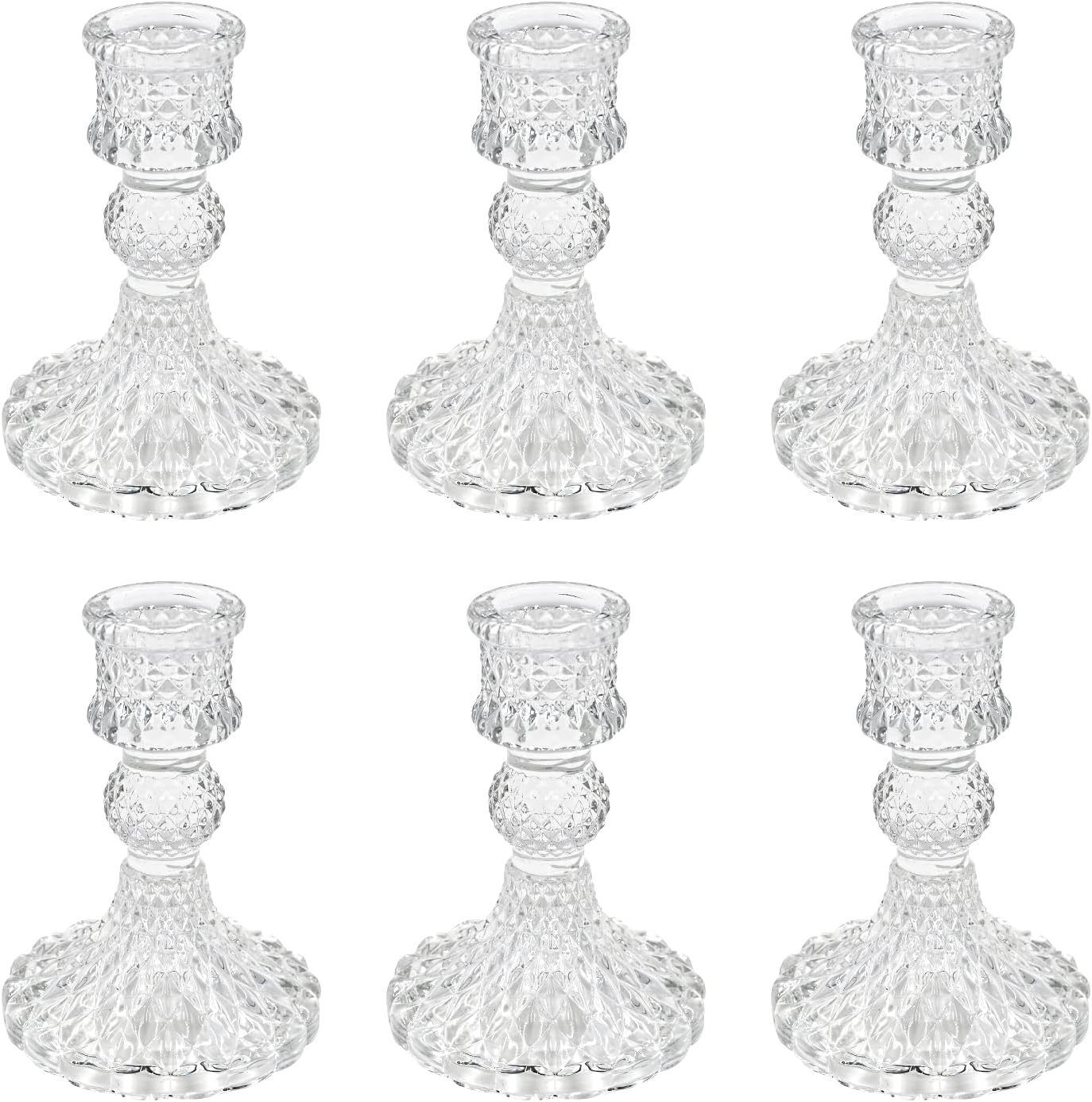 Amazon.com: Showin Glass Candlestick Holders Set of 6, Clear Diamond ...