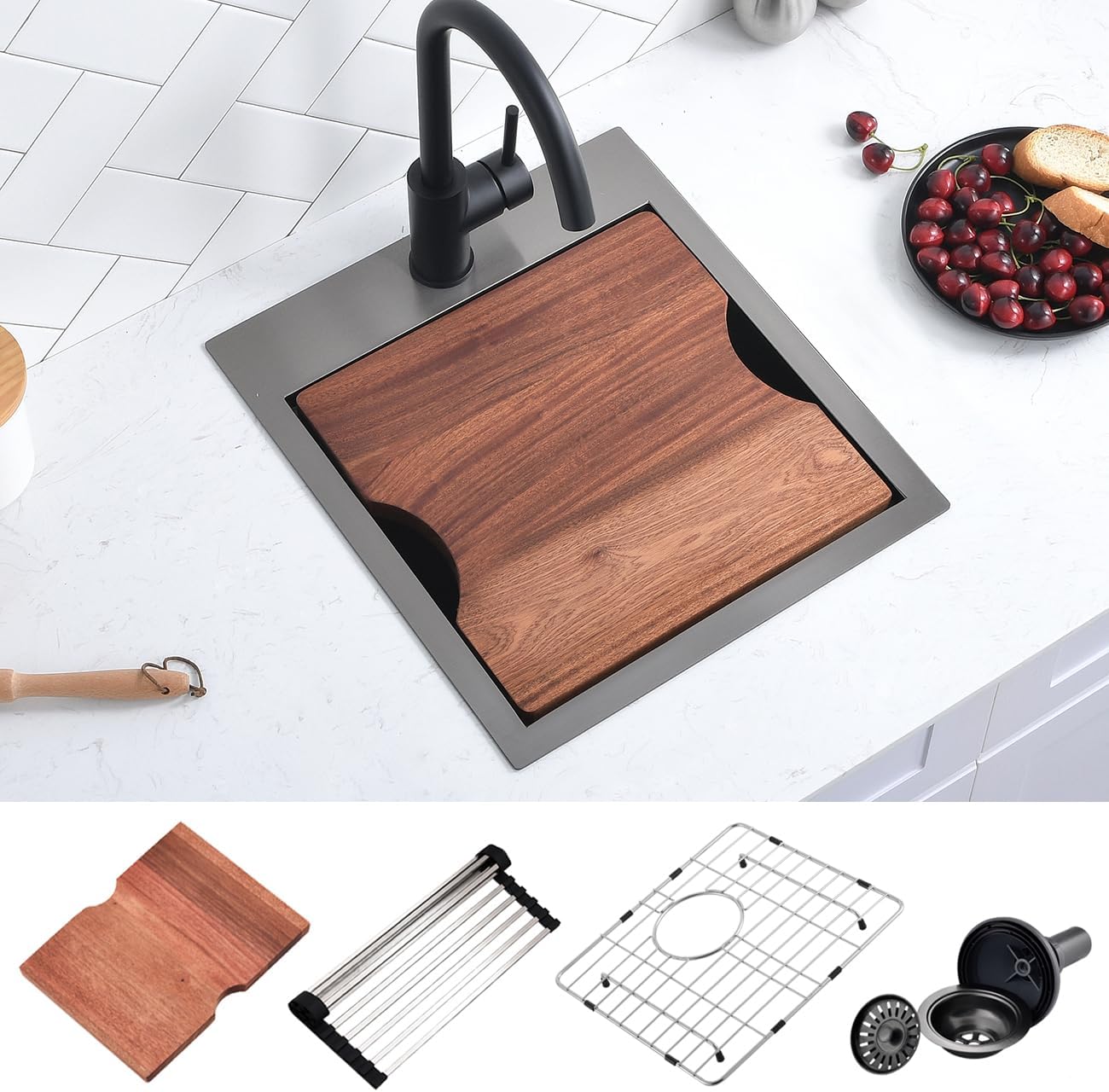 15 Drop In Black Kitchen Bar Sink, Scamall 15X17X9 Inches Topmount ...