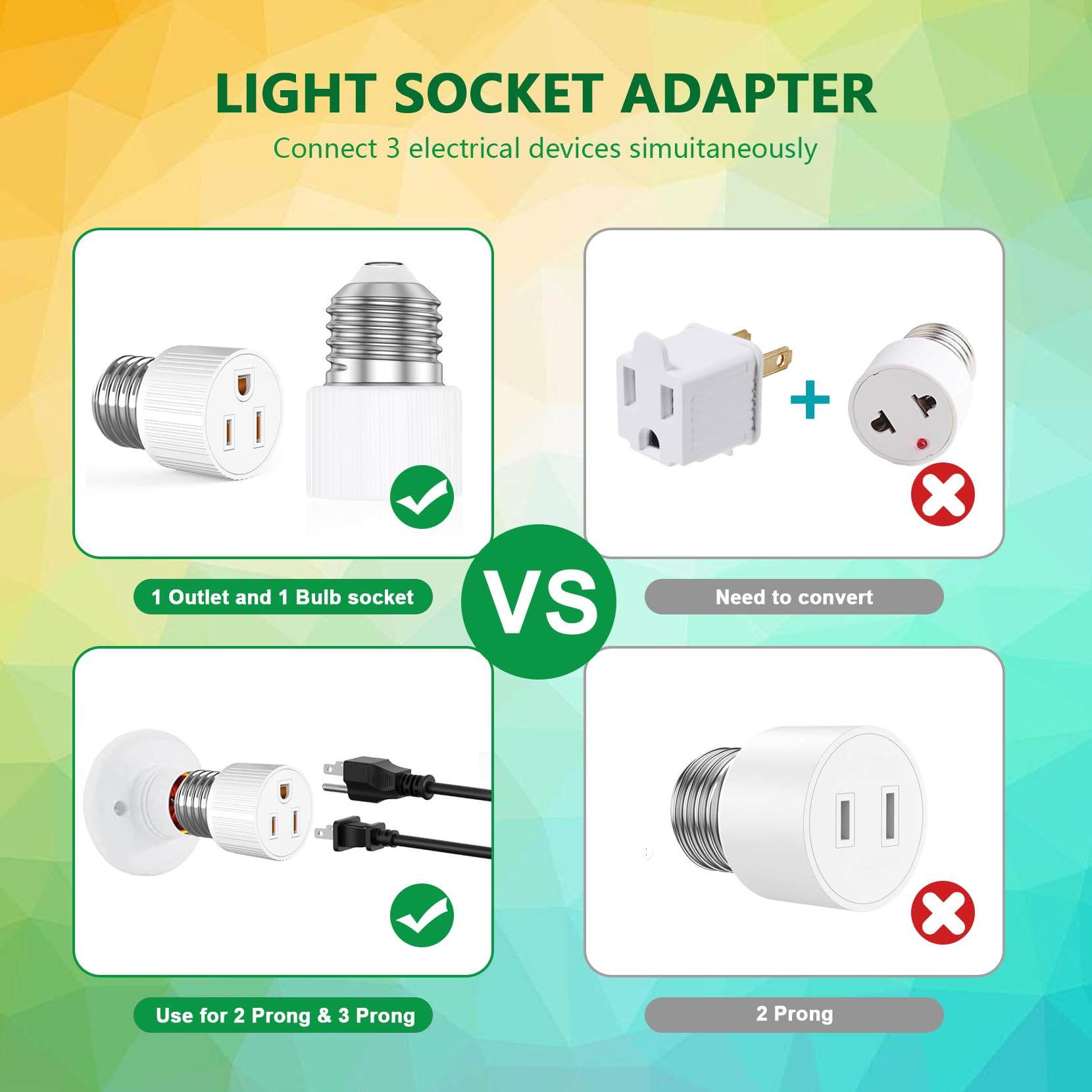 Snapklik.com : 2 Packs E26/E27 3 Prong Light Bulb Socket Outlet White ...
