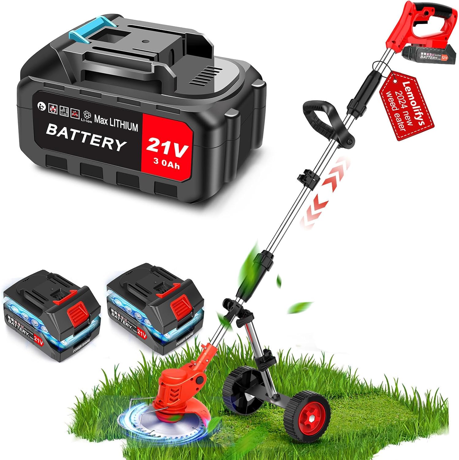 Amazon.com : 3000mAh Lithium-ion Battery and Weed Wacker : Patio, Lawn ...
