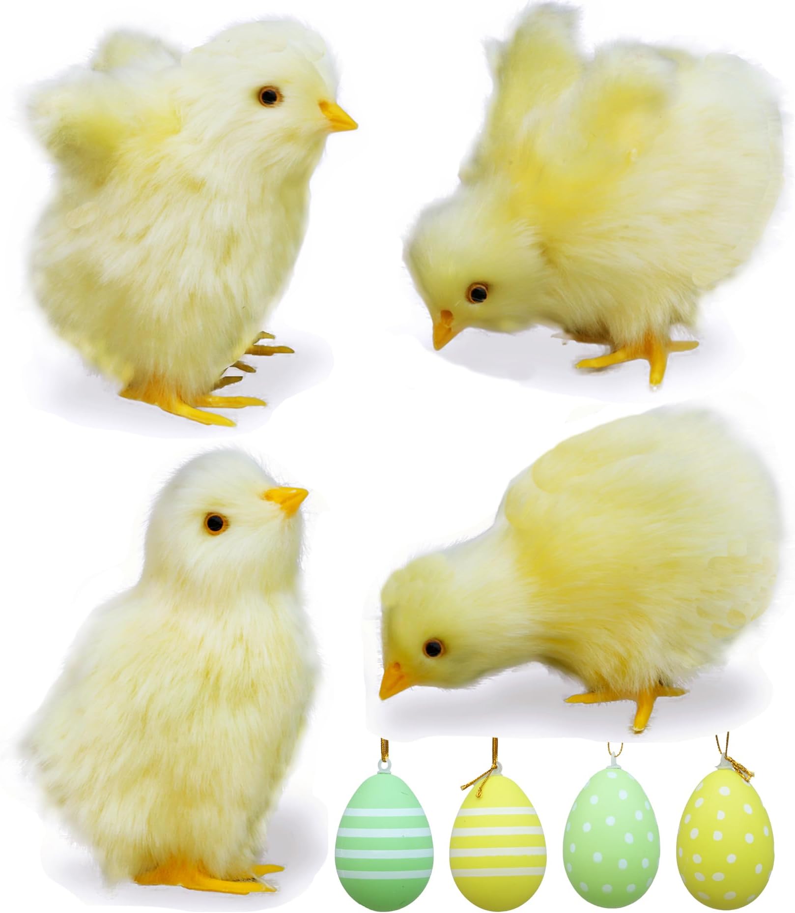 Amazon.com: 8 Pcs Chirping Spring Easter Chicks Decor Set 4 Pcs Fluffy ...