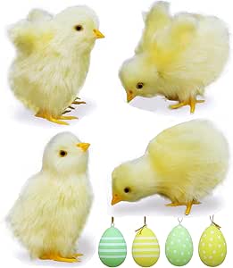 Amazon.com: 8 Pcs Chirping Spring Easter Chicks Decor Set 4 Pcs Fluffy ...