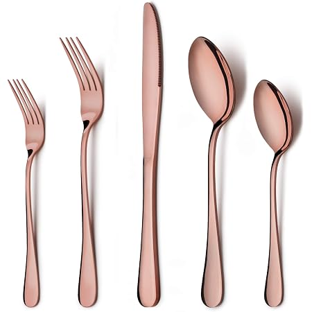 Amazon.com: LIANYU Copper Silverware Flatware Set, 20 Piece Stainless ...