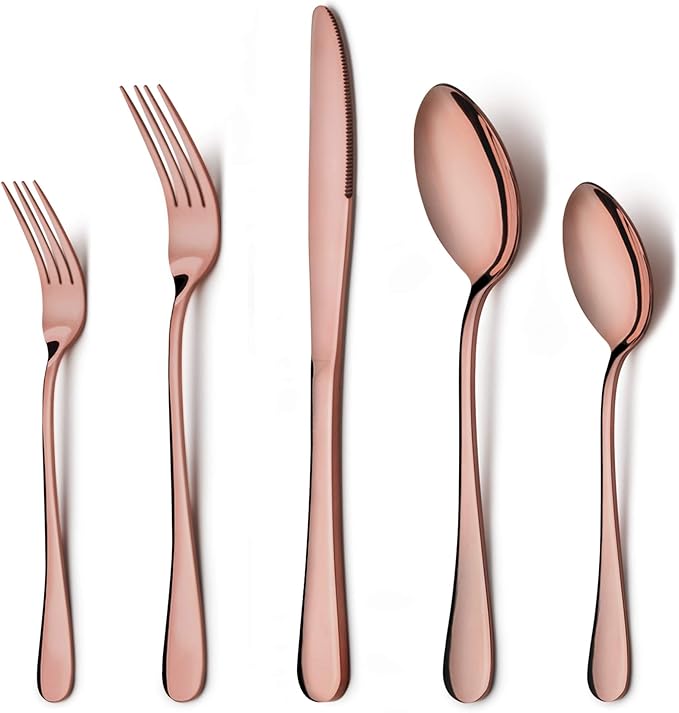 Amazon.com | LIANYU Copper Silverware Flatware Set, 20 Piece Stainless ...