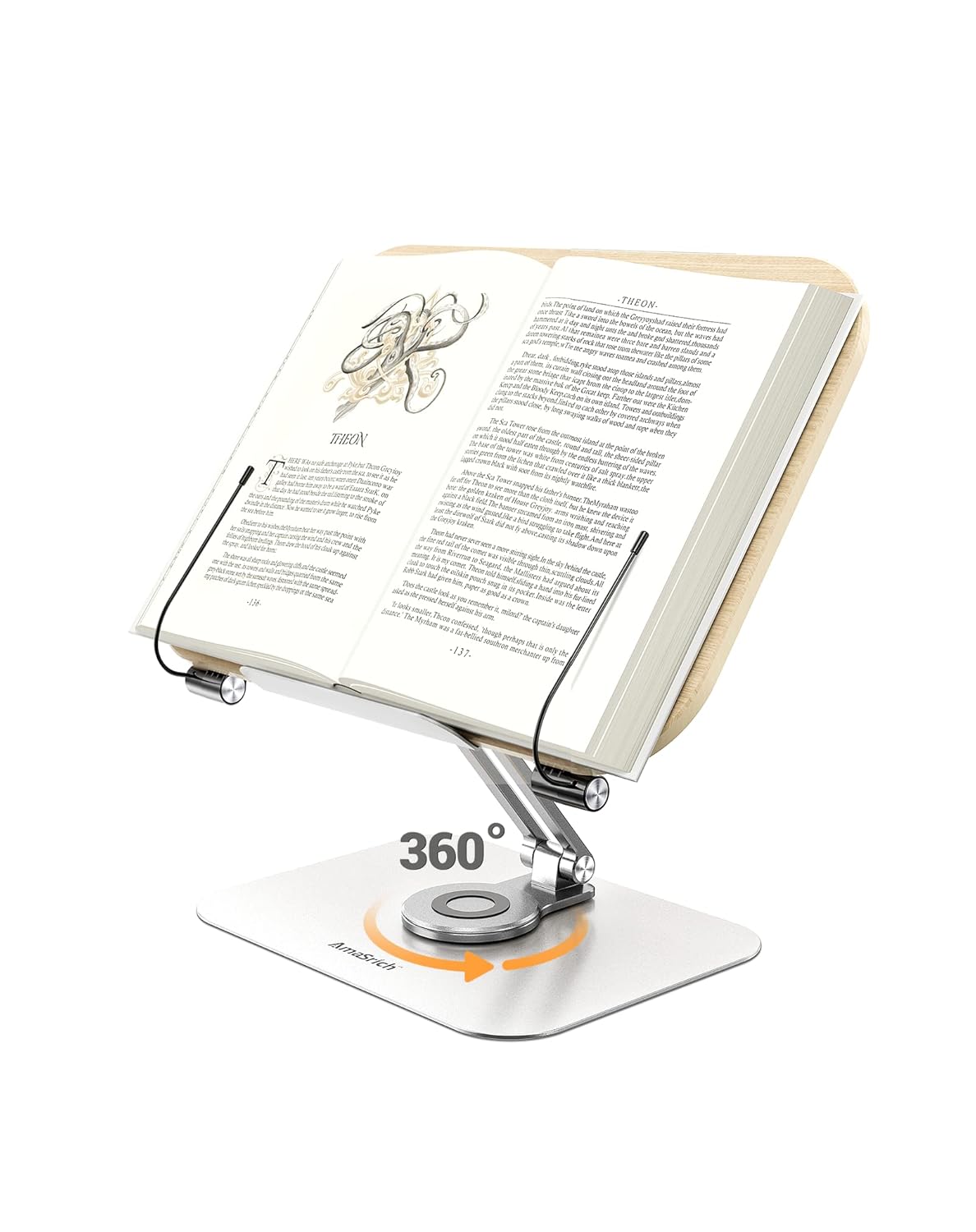 Amasrich Book Stand for Reading, Adjustable Holder with 360° Rotating ...