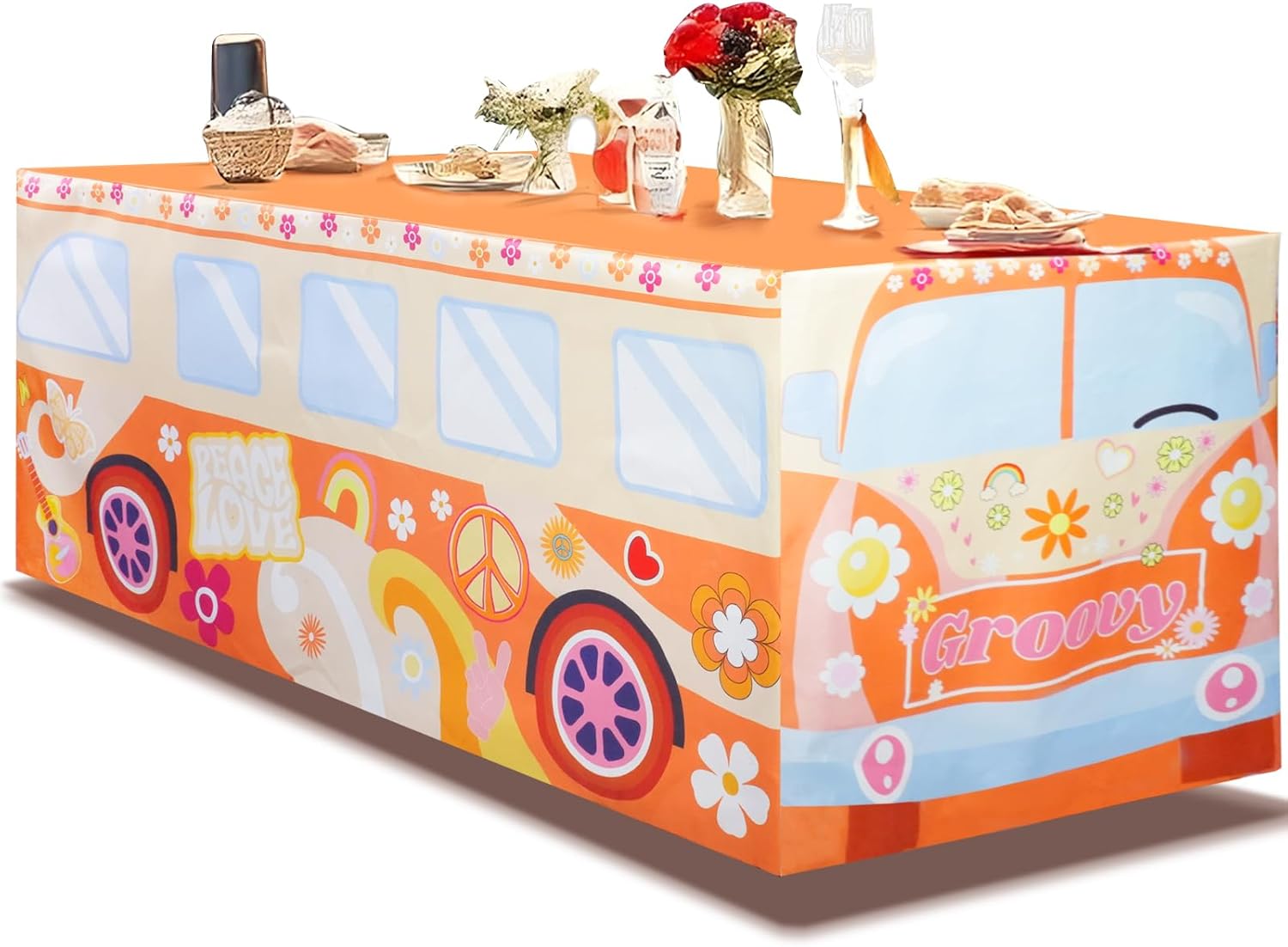 Amazon.com: xbaiyanr 6Ft Groovy Bus Tablecloth,Hippie Birthday Party ...